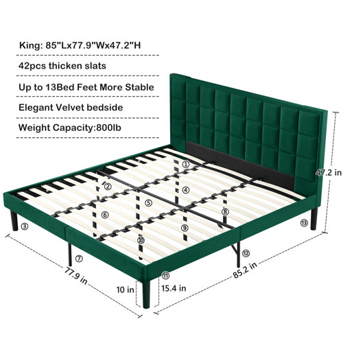 Mercer41 Torrick Bed Frame Cozy Velvet Upholstered Bed Frame with ...