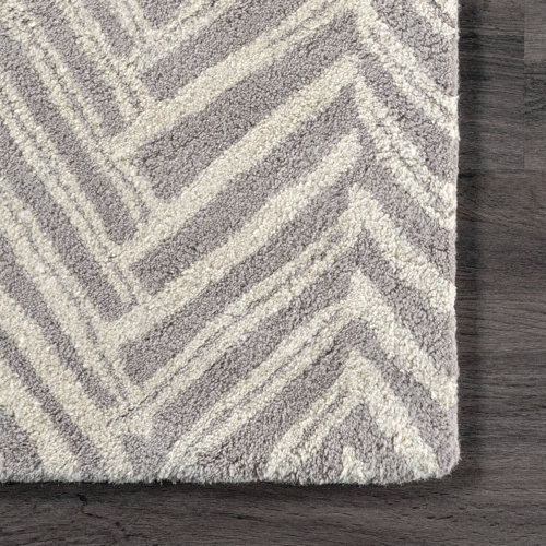 Corrigan Studio® Laub Chevron Handmade Tufted Wool Beige/Gray Area Rug ...