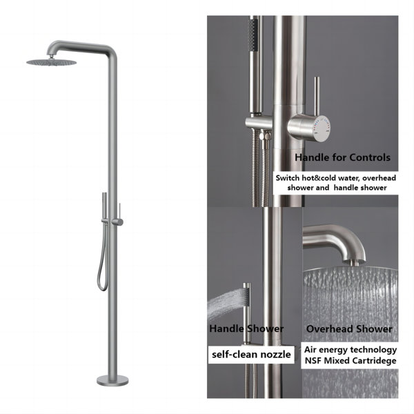 MODLAND 84.26" H Stainless Steel Freestanding Outdoor Shower with ...