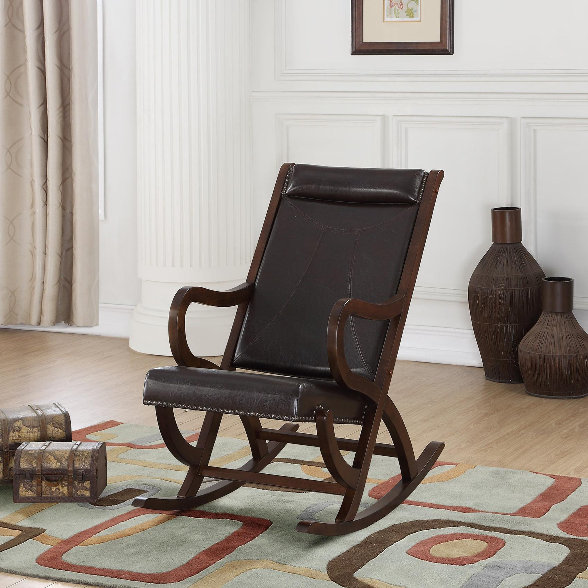 Lark Manor Espresso Synthetic Leather & Walnut Finish Rocking Chair ...