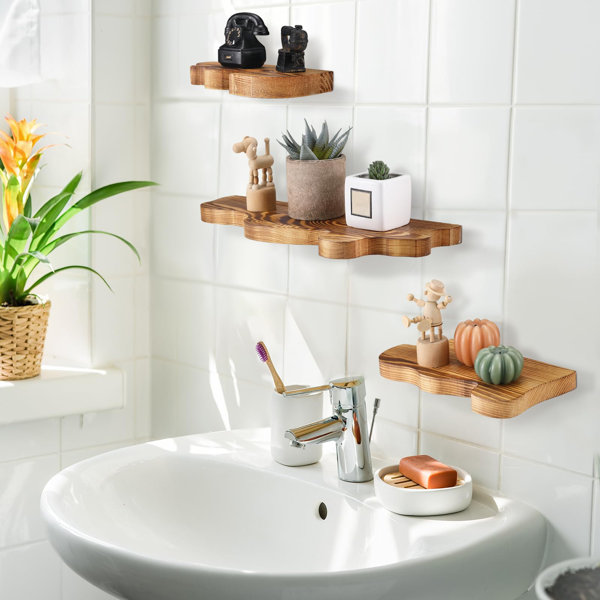 Millwood Pines Set Of 3 Small Rustic Wave Edge Floating Shelf 3 Size ...