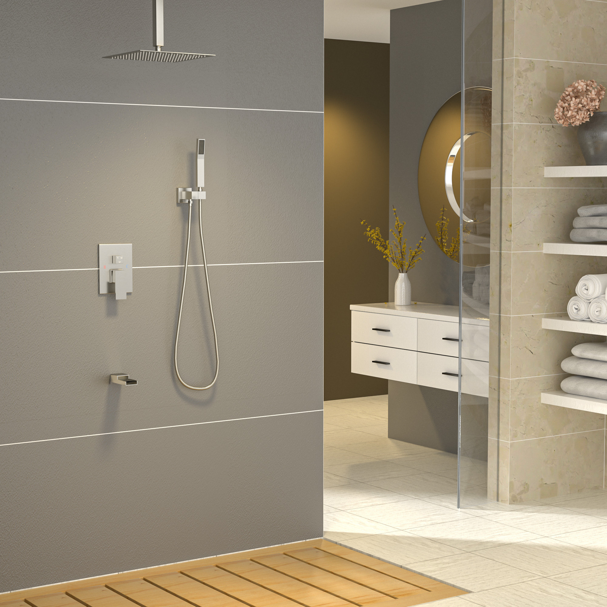 Sarlai Pressure Balanced Shower System with 16" Rainfall Shower Head ...