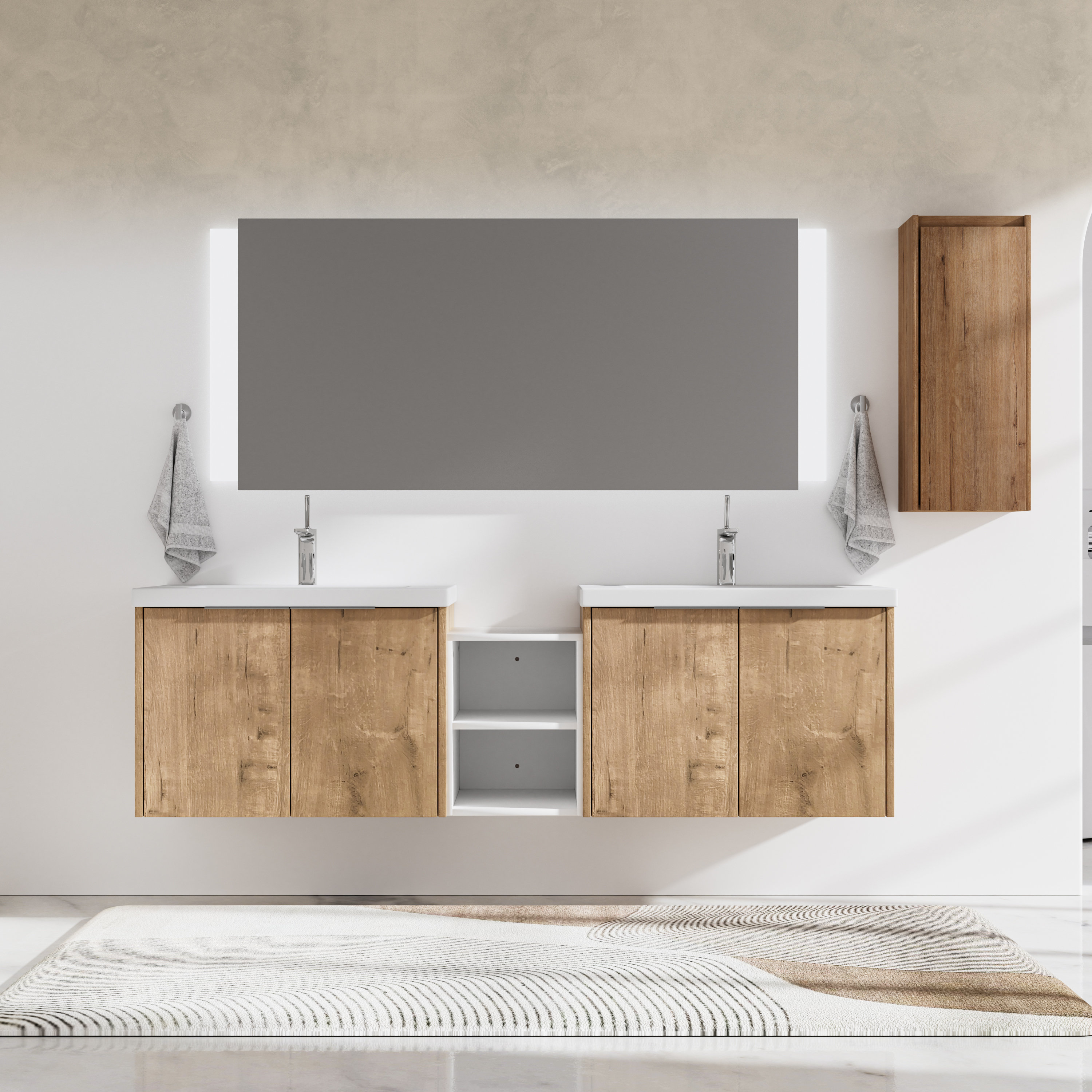 Latitude Run® White Oak Bathroom Floating Double Vanity With Side ...