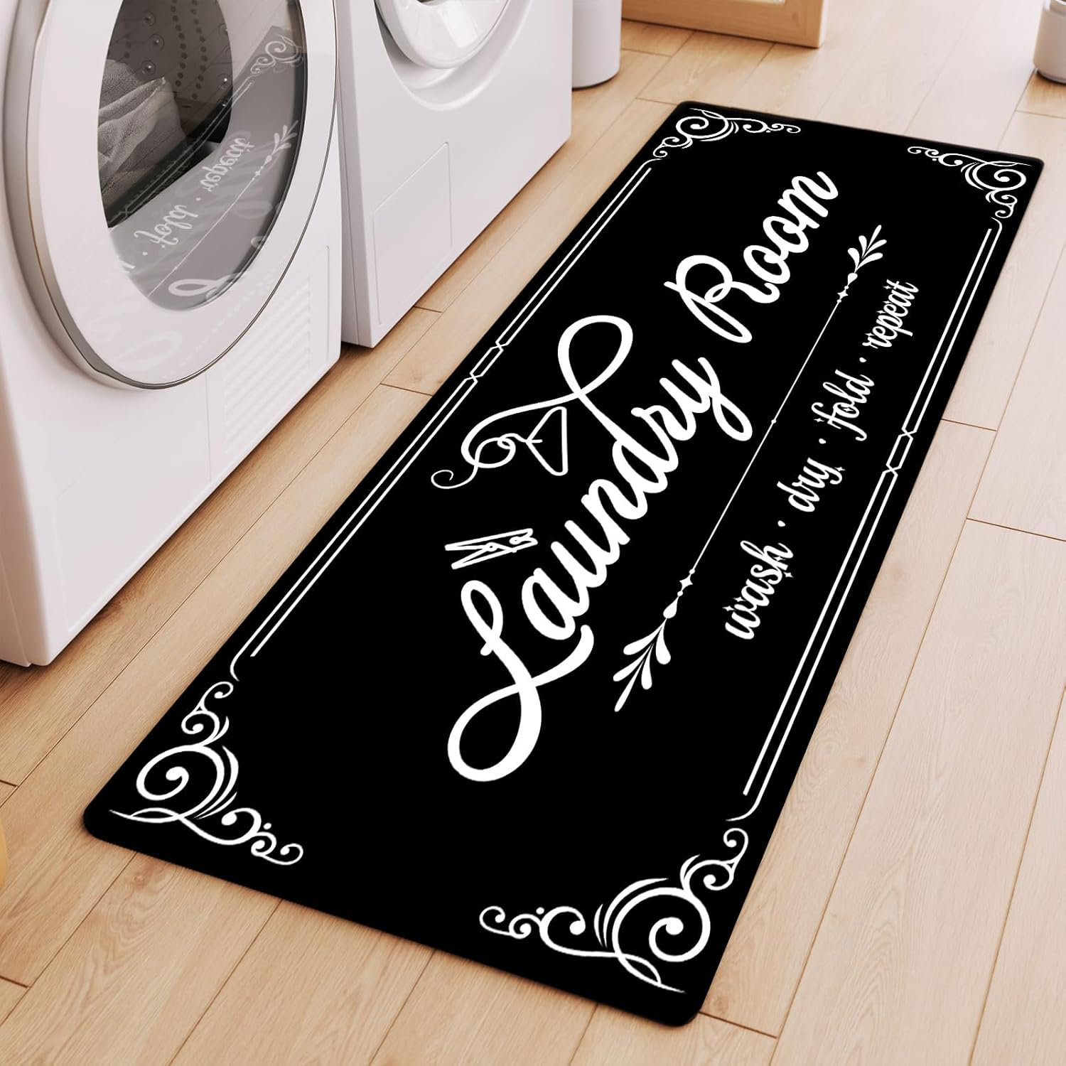 Trinx Laundry Room Rug Runner,Non Slip Black Laundry Rugs | Wayfair