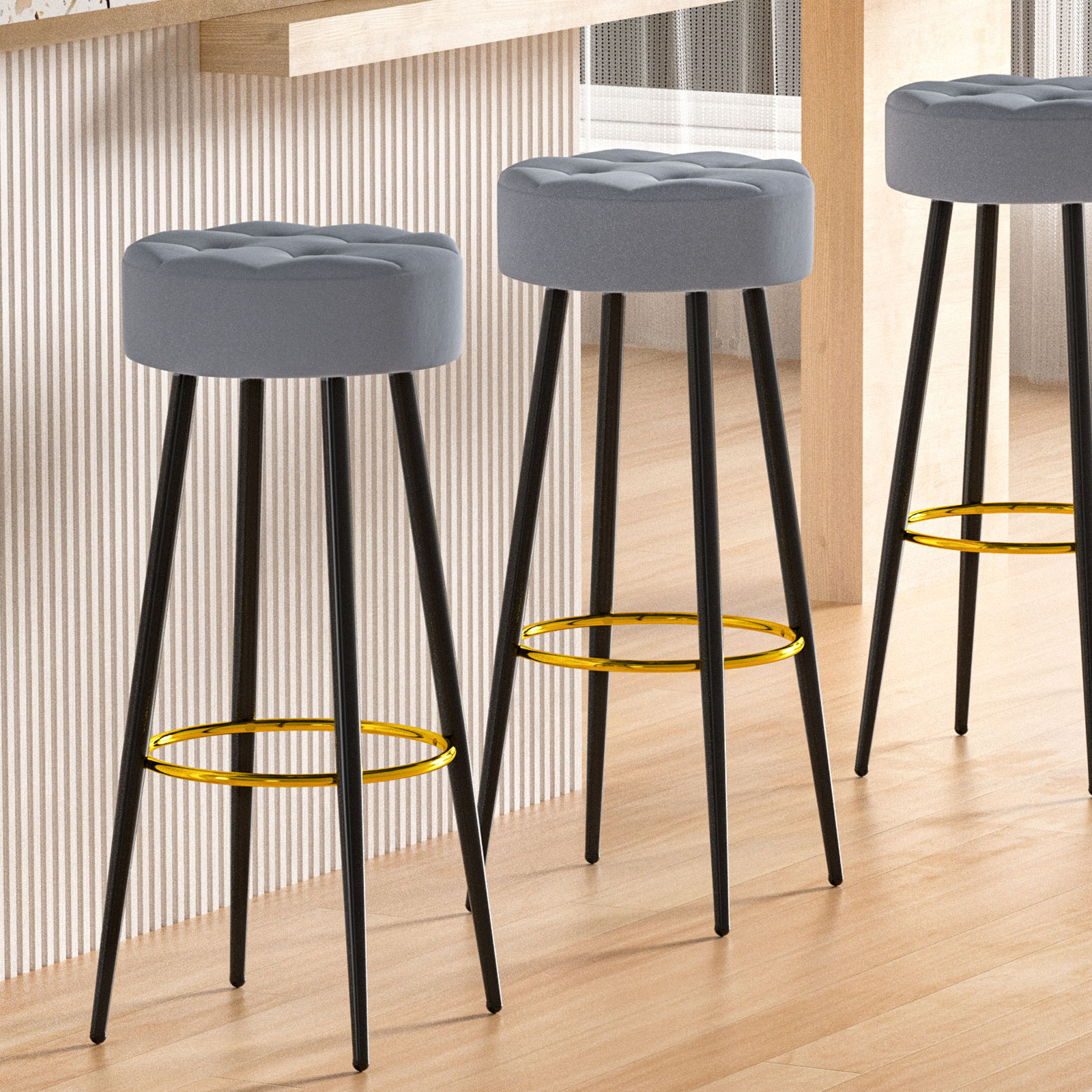 Everly Quinn Backless 30" Upholstered Round Kitchen Bar Stools ...