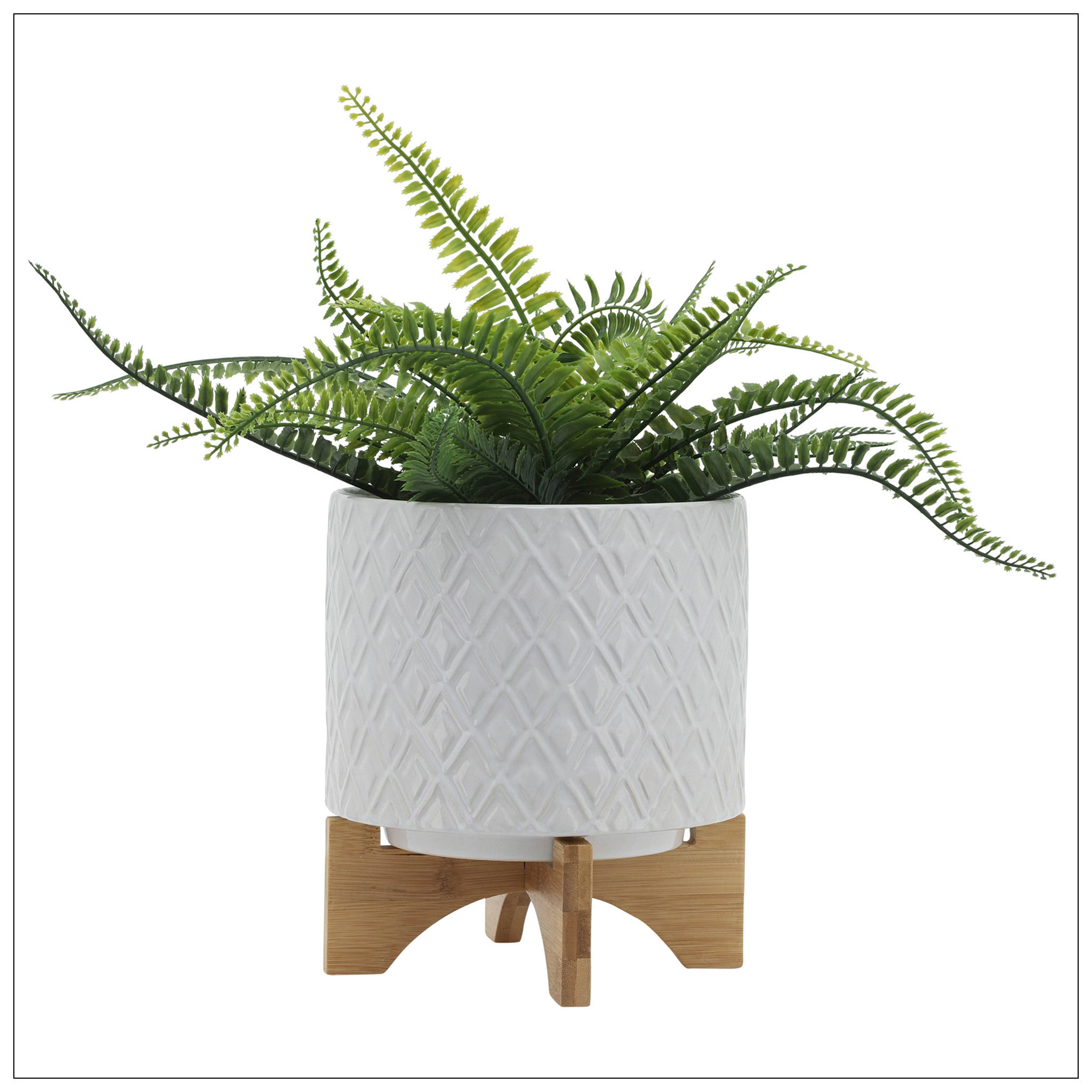 Union Rustic 8" DIAMOND PLANTER W/ STAND, WHITE | Wayfair