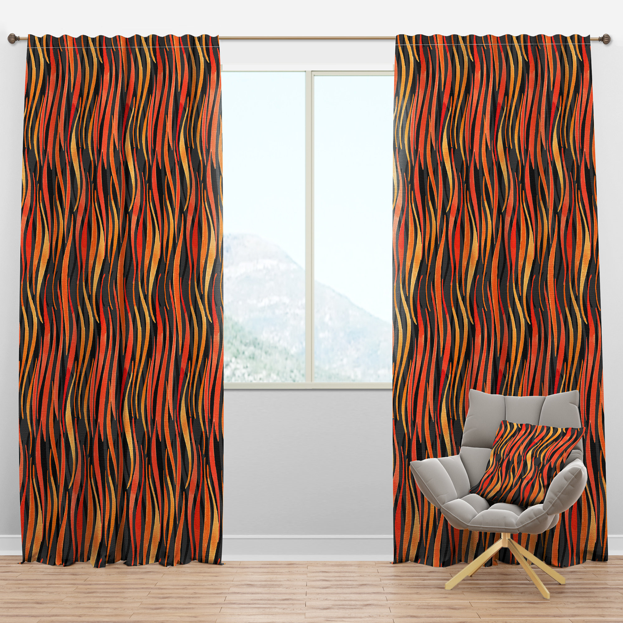 Design Art Fire Flame Pattern - Abstract Curtain - Velvet Room ...
