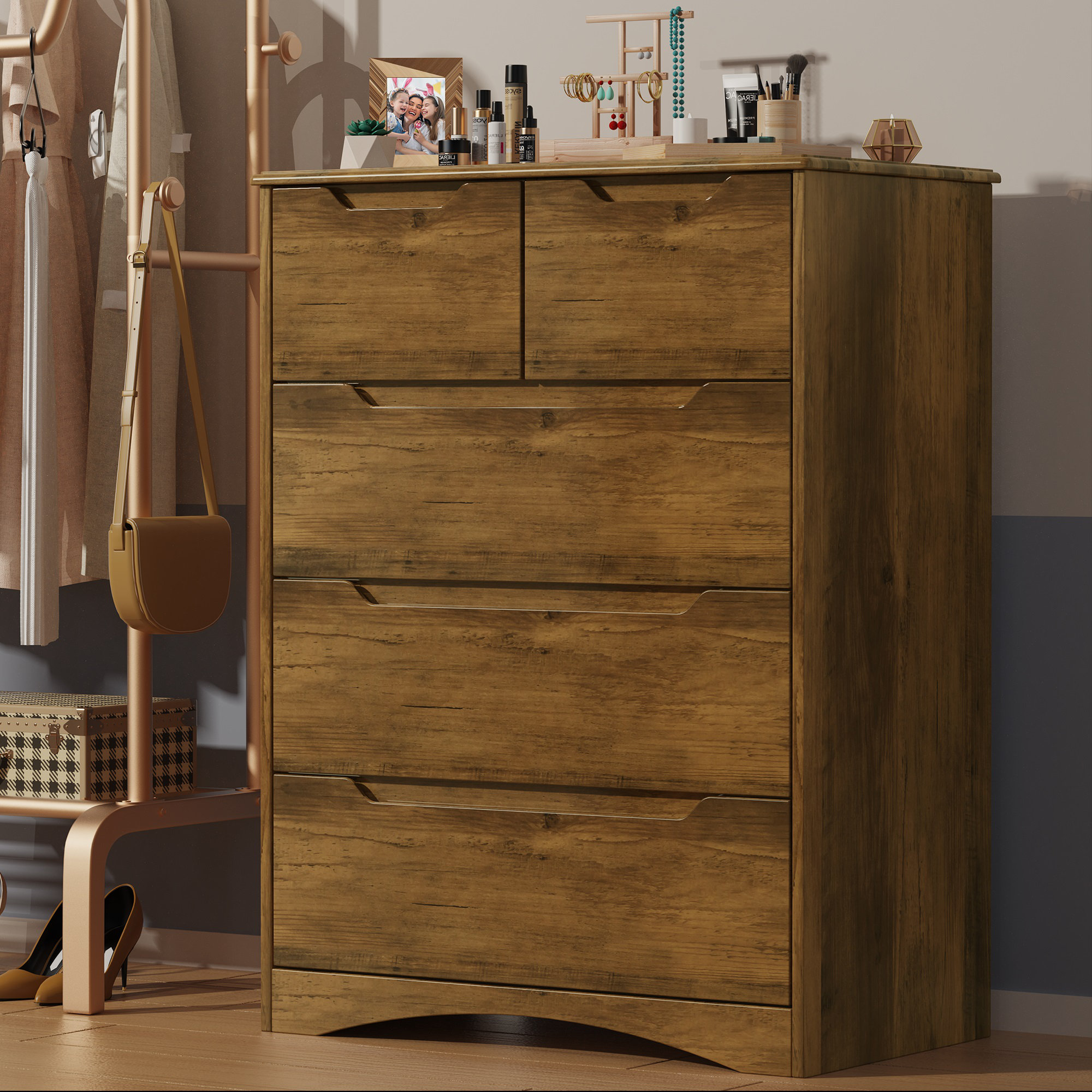 Ebern Designs 37-Inch Tall Five-Drawer Upright Dressing Table/Storage ...