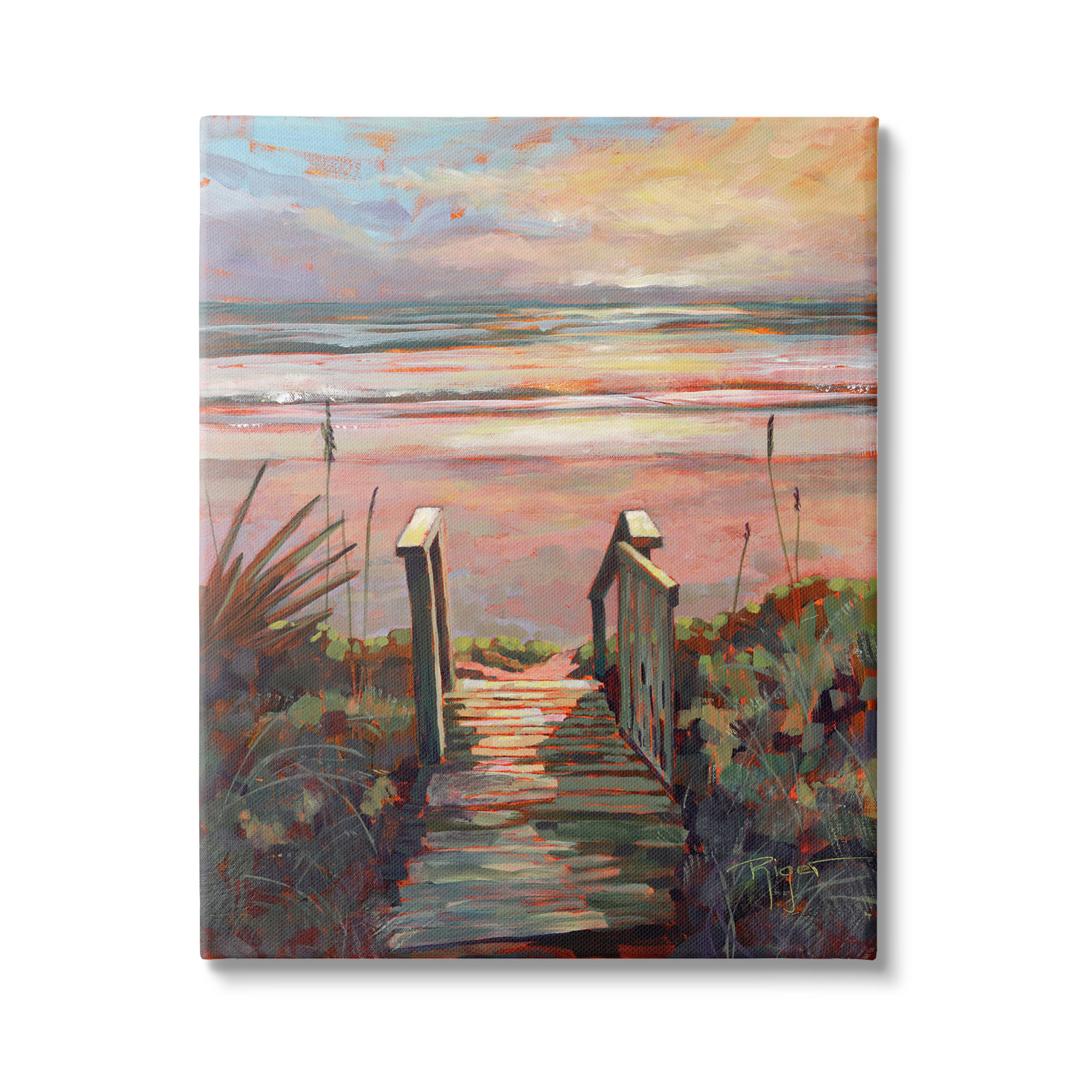 Stupell Industries Au-419-Canvas " Beach Shore Sunset Boardwalk Path ...