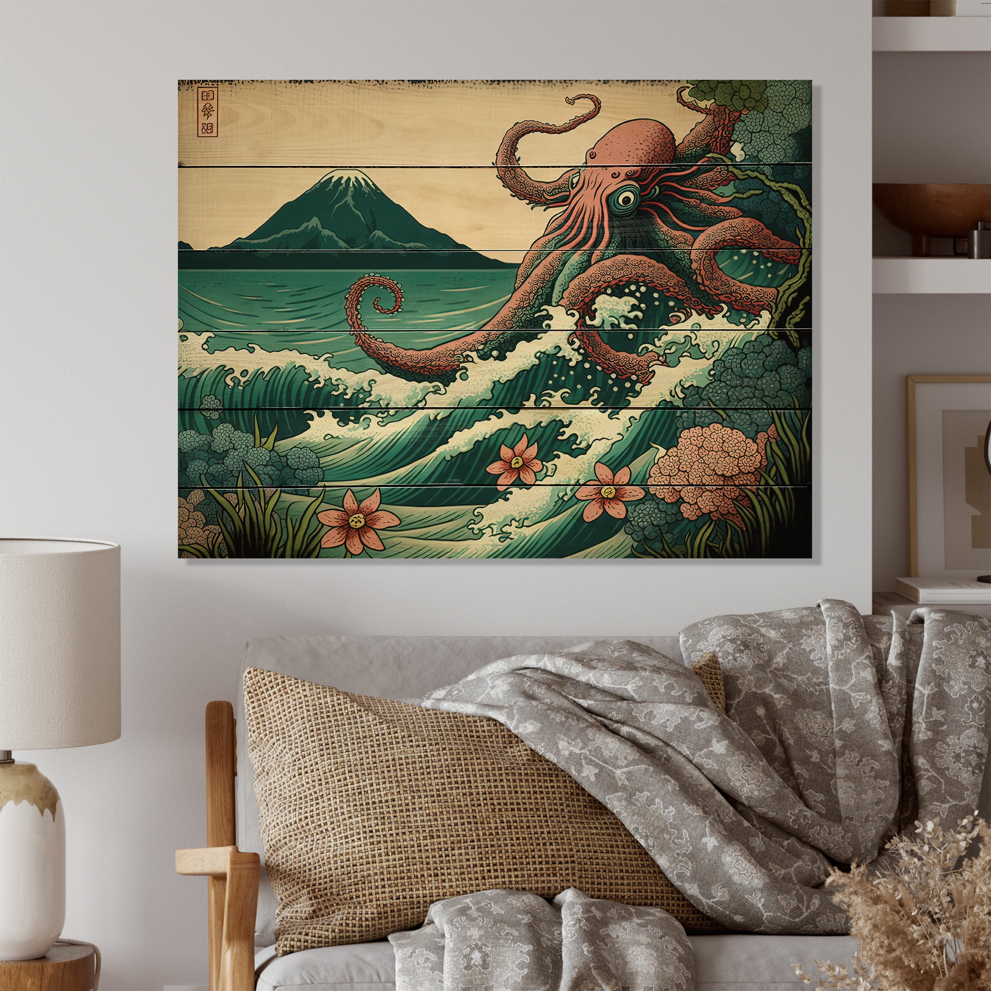 Dovecove Turin Japanese Landscape With Octopus I - Animals Wood Wall ...