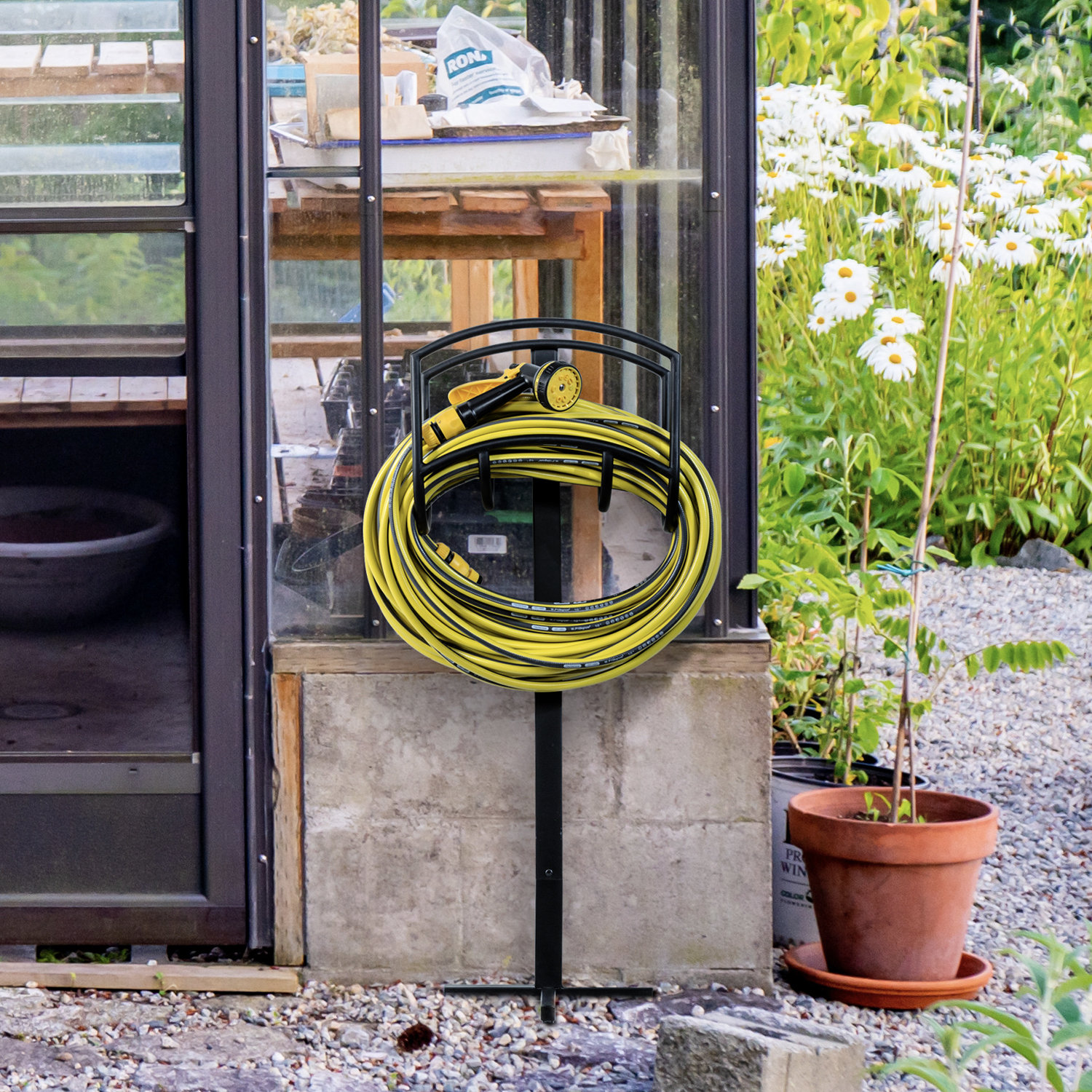 MyGift Garden Hose Reel Holder with Ground Stake Anchors & Reviews ...