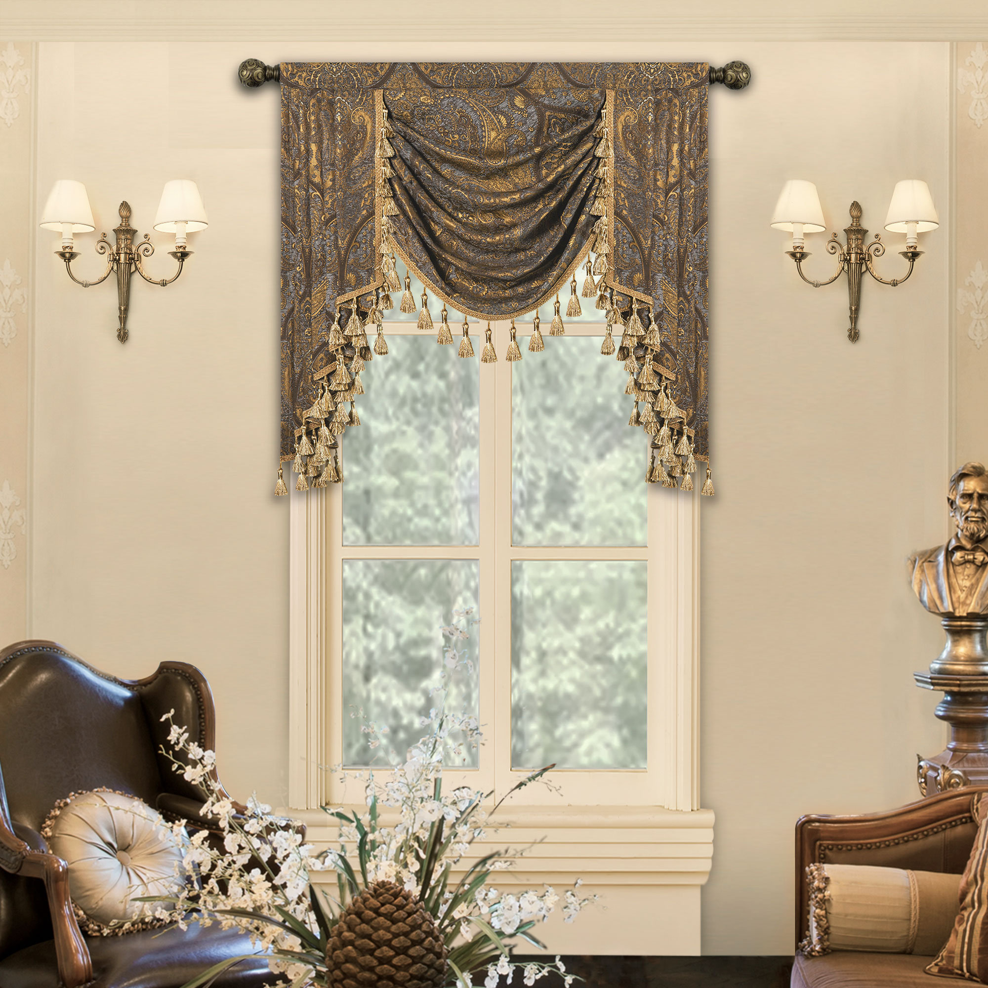 World Menagerie Classic Swag Valance with Tassels, Jacquard Waterfall ...