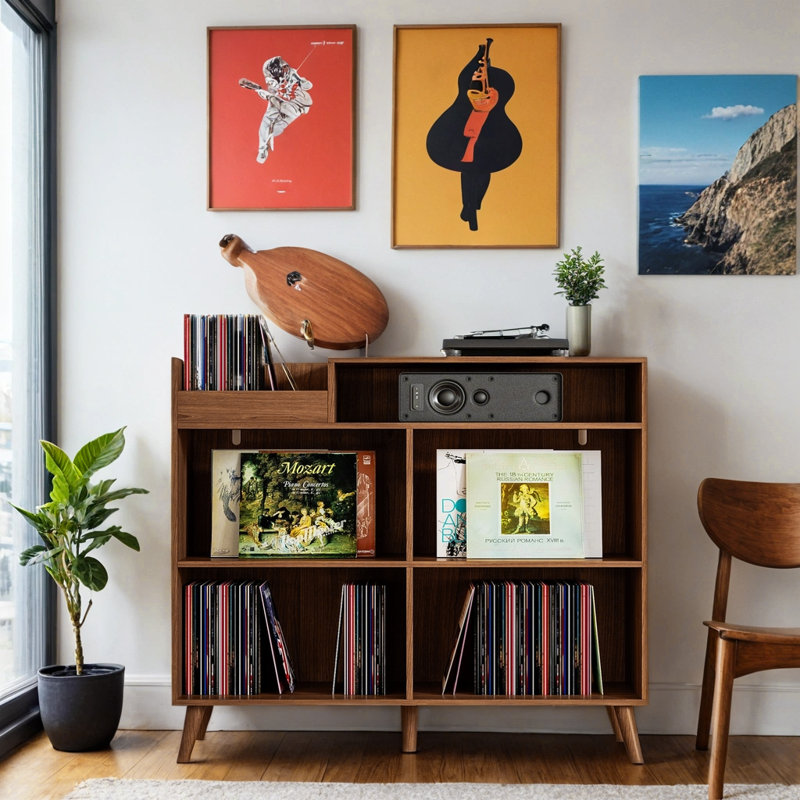 George Oliver 3 Tier Large Record Player Stand With Power Outlet, Vinyl ...