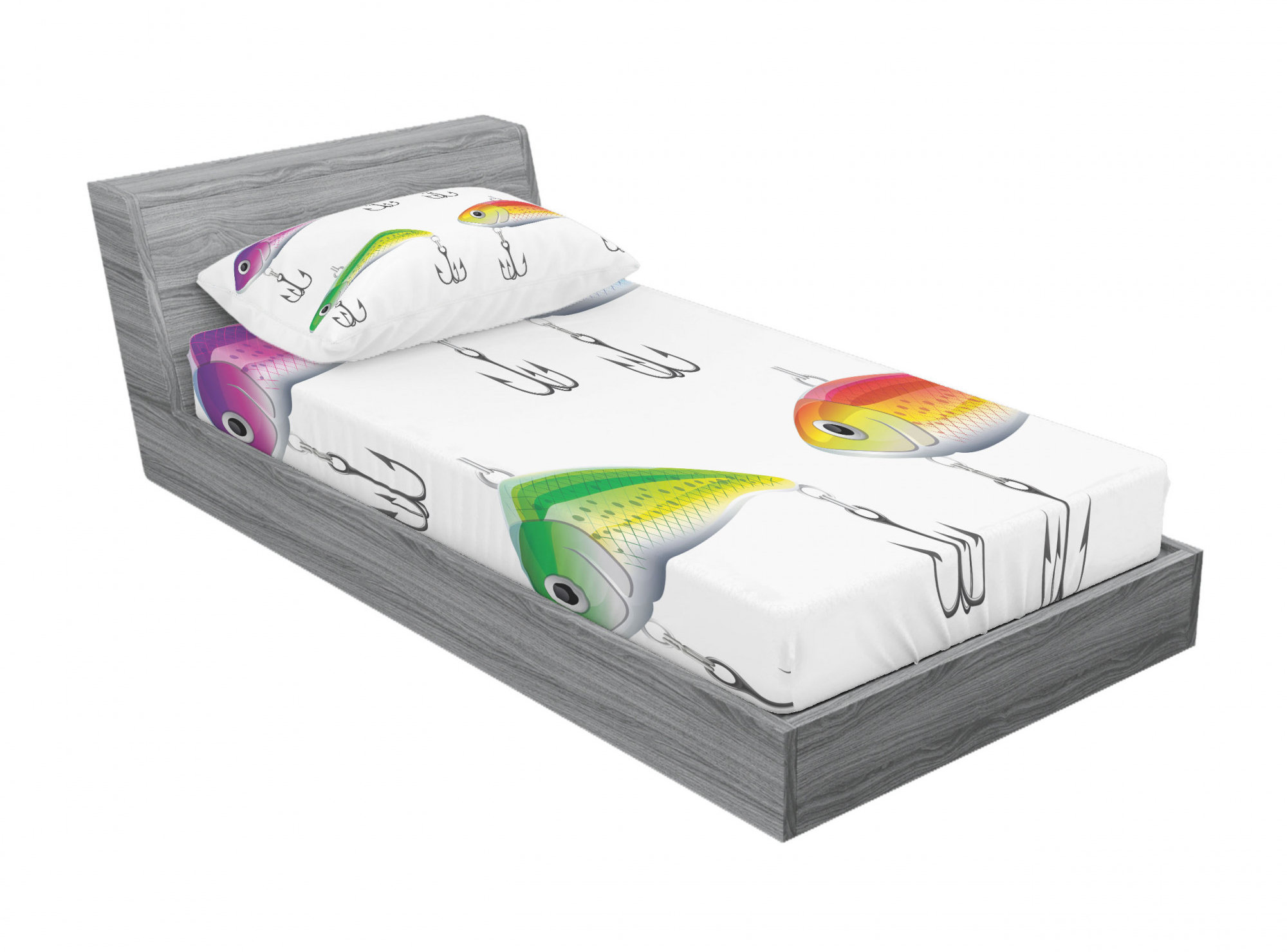 Ambesonne Composition of Fishing Lures in Trout Shape Trap For Sea ...