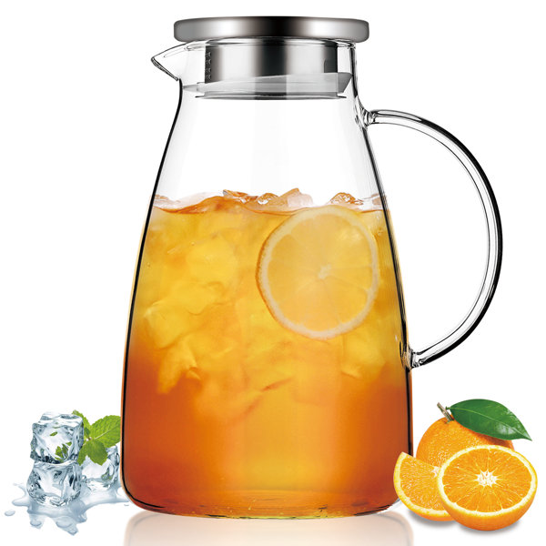 Ebern Designs 1.5 Liter 51 Oz Glass Pitcher With Lid, Glass Water ...