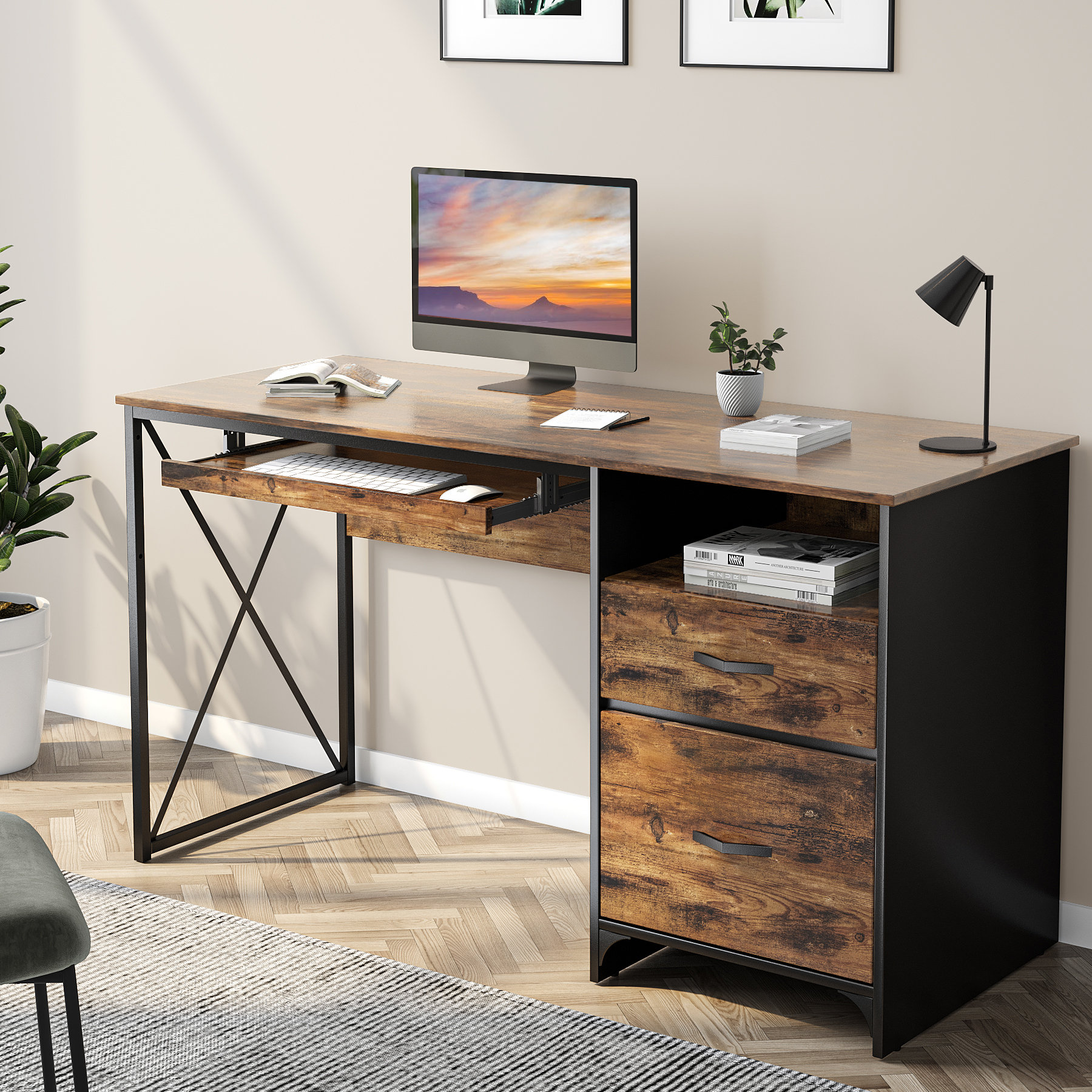 Domyhome Labelle 55" W Writing Study Computer Table Workstation with ...