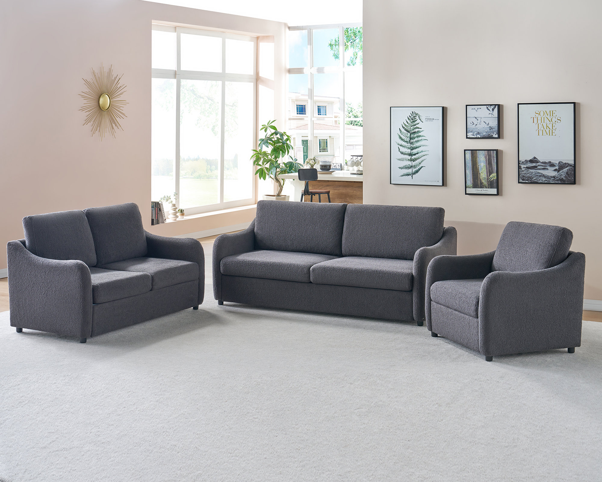 Wade Logan® Carmisha 3 Piece Sofa Set with 3 Seater Sofa, Loveseat and ...