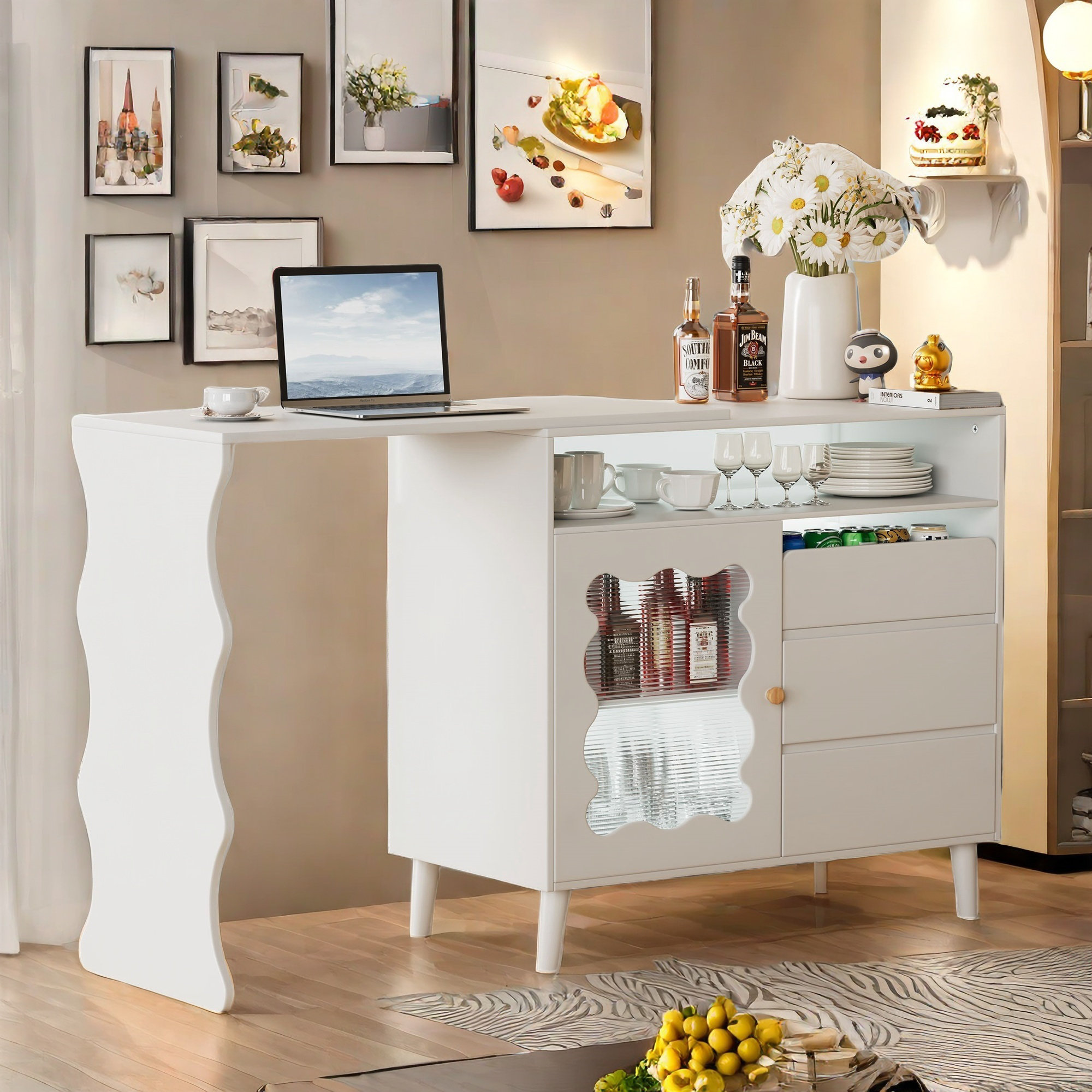 Wrought Studio 360° Rotating And Retractable L-shaped Modern Sideboard ...