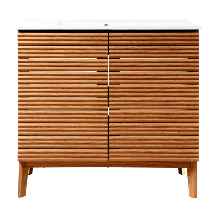 Jonathan Y Calandre 36" Slat Modern Farmhouse 2-Shelf Bath Vanity ...