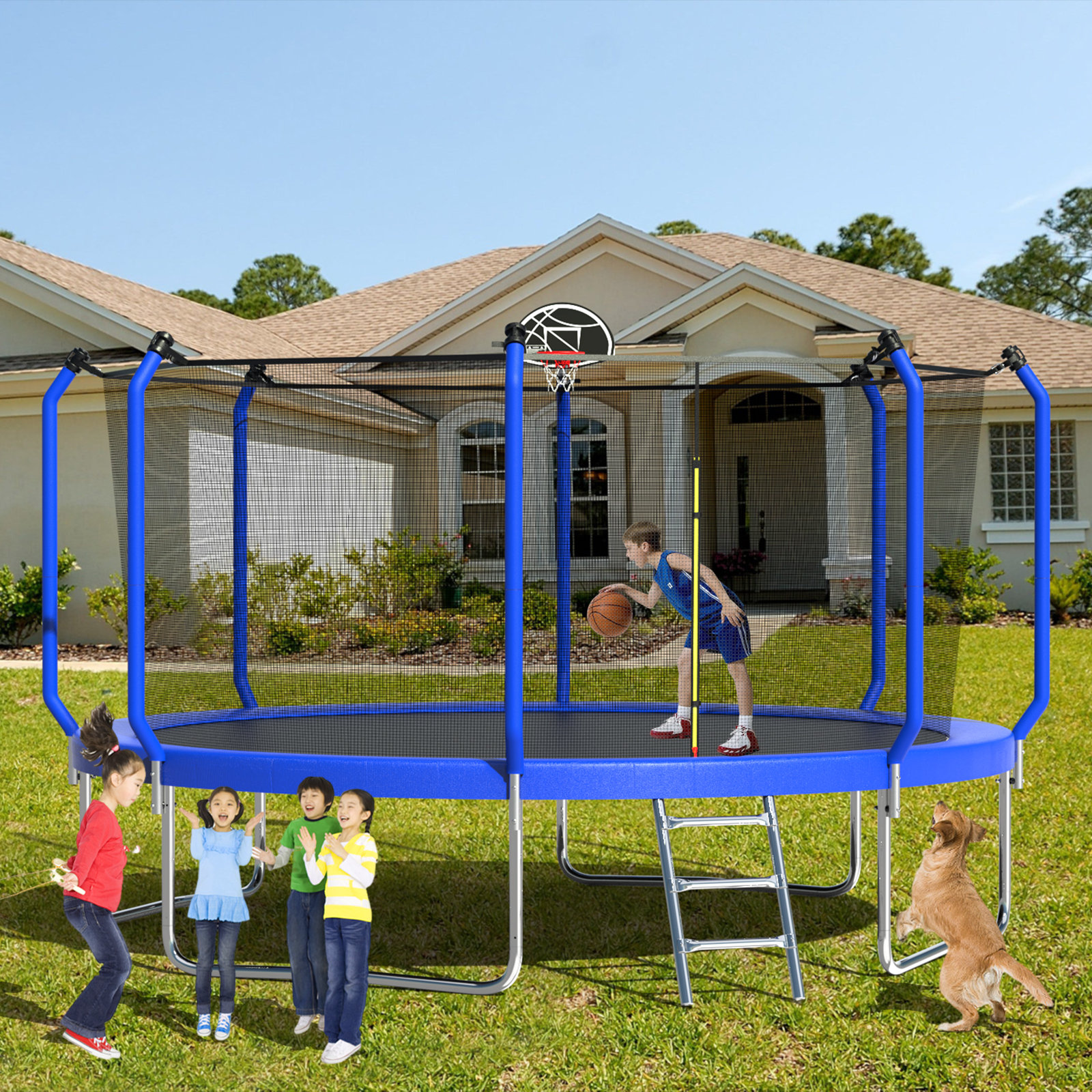 Modern Luxe Furniture 12' Round Backyard Trampoline with Safety ...