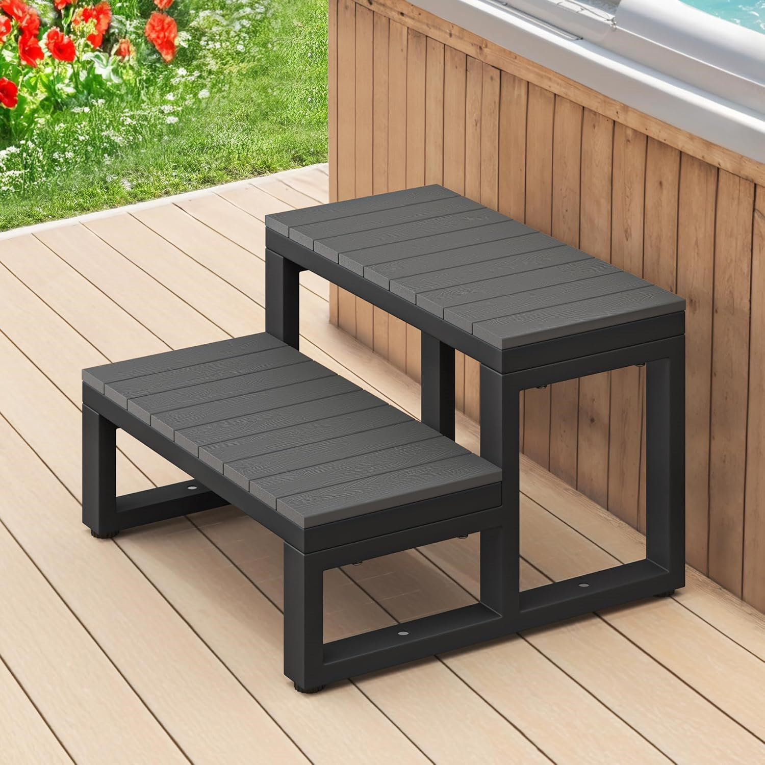 dVault Outdoor Multi Purpose 2-Step Hot Tub Steps,Non-Slip,Portable And ...