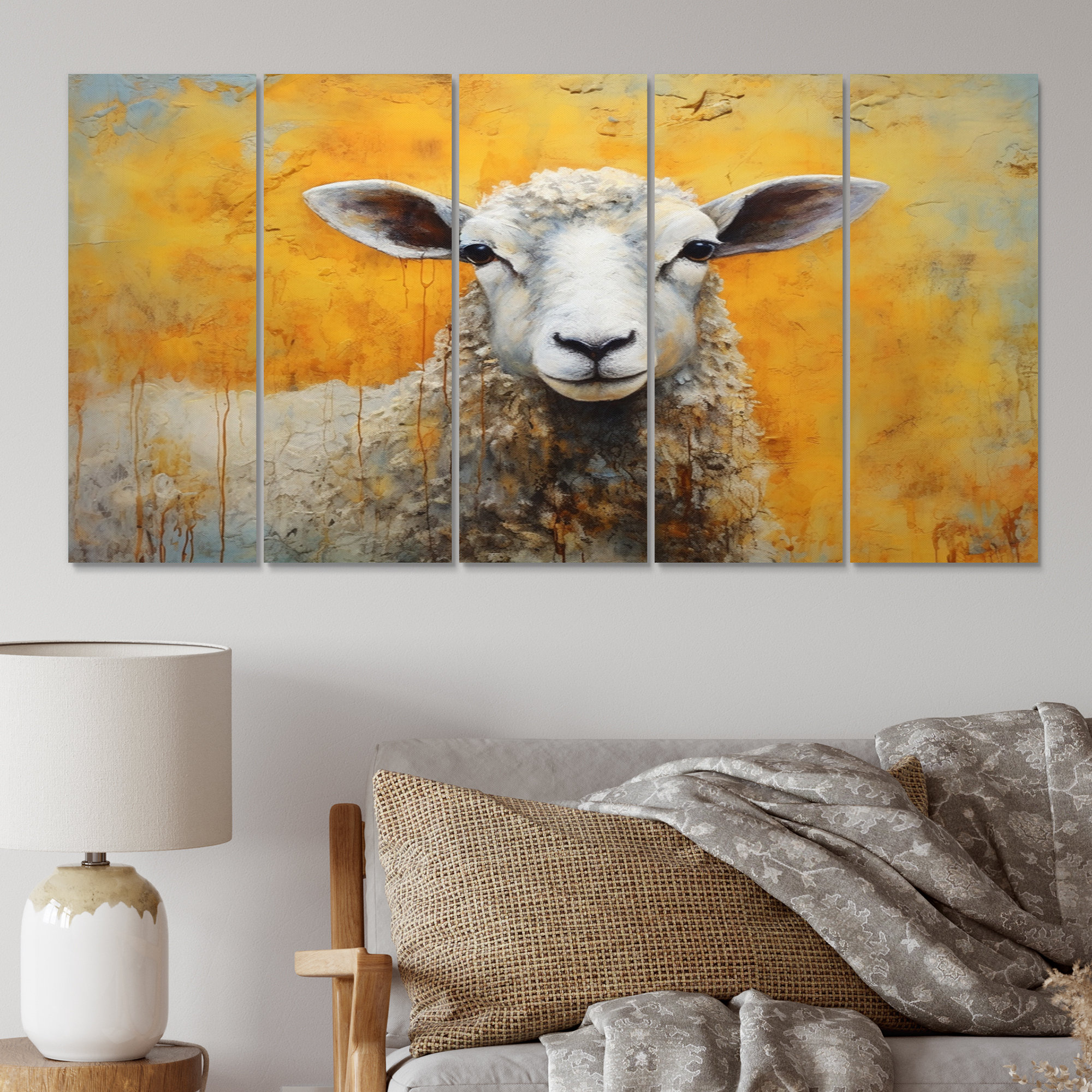 Red Barrel Studio® Encaustic Yellow And Beige Sheep I - Animals Wall ...