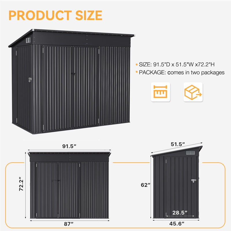 Aoxun 4' X 8' Shed Outdoor Storage Shed With Triple Lockable Door ...