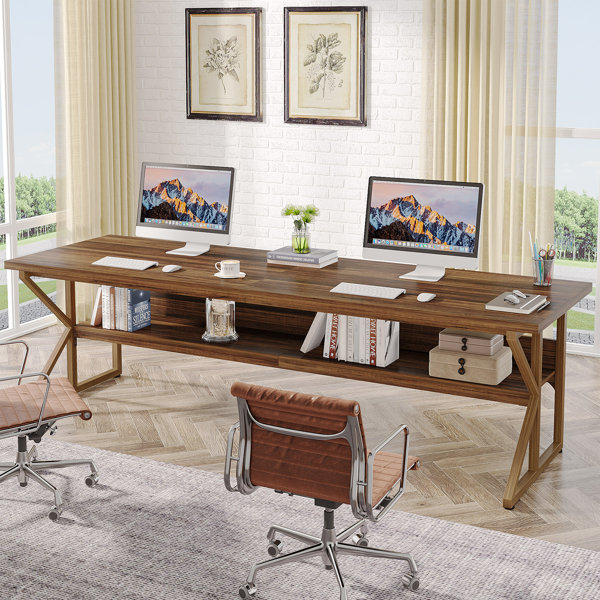 Inbox Zero Xochitl 78.74'' W Extra Long Computer Desk with Storage ...