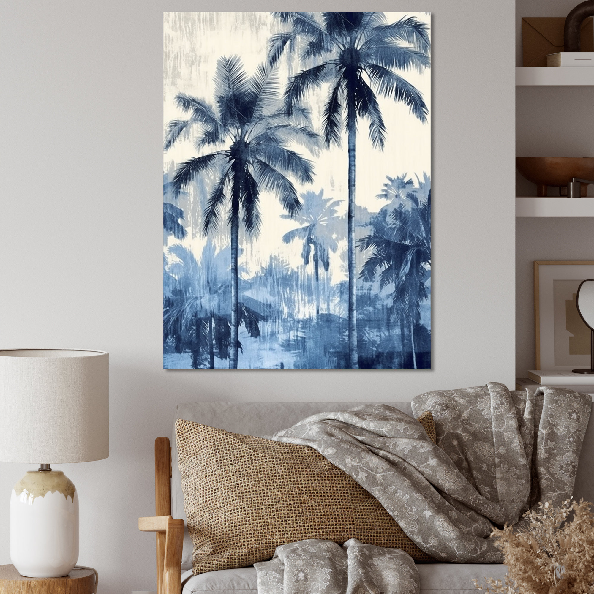 Wrought Studio™ Vintage Blue Palm Trees Shadows II - Palm Trees Wall ...