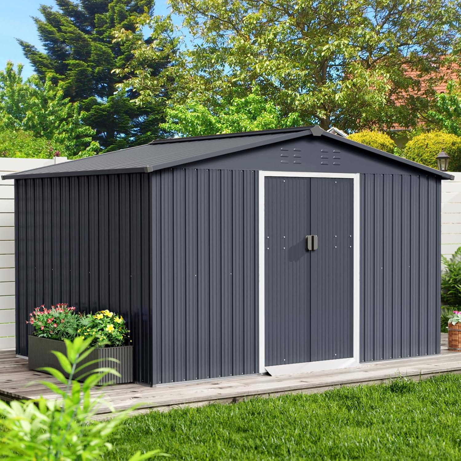 gaomon 15' X 8' Large Metal Outdoor Storage Shed, Steel Utility Tool ...