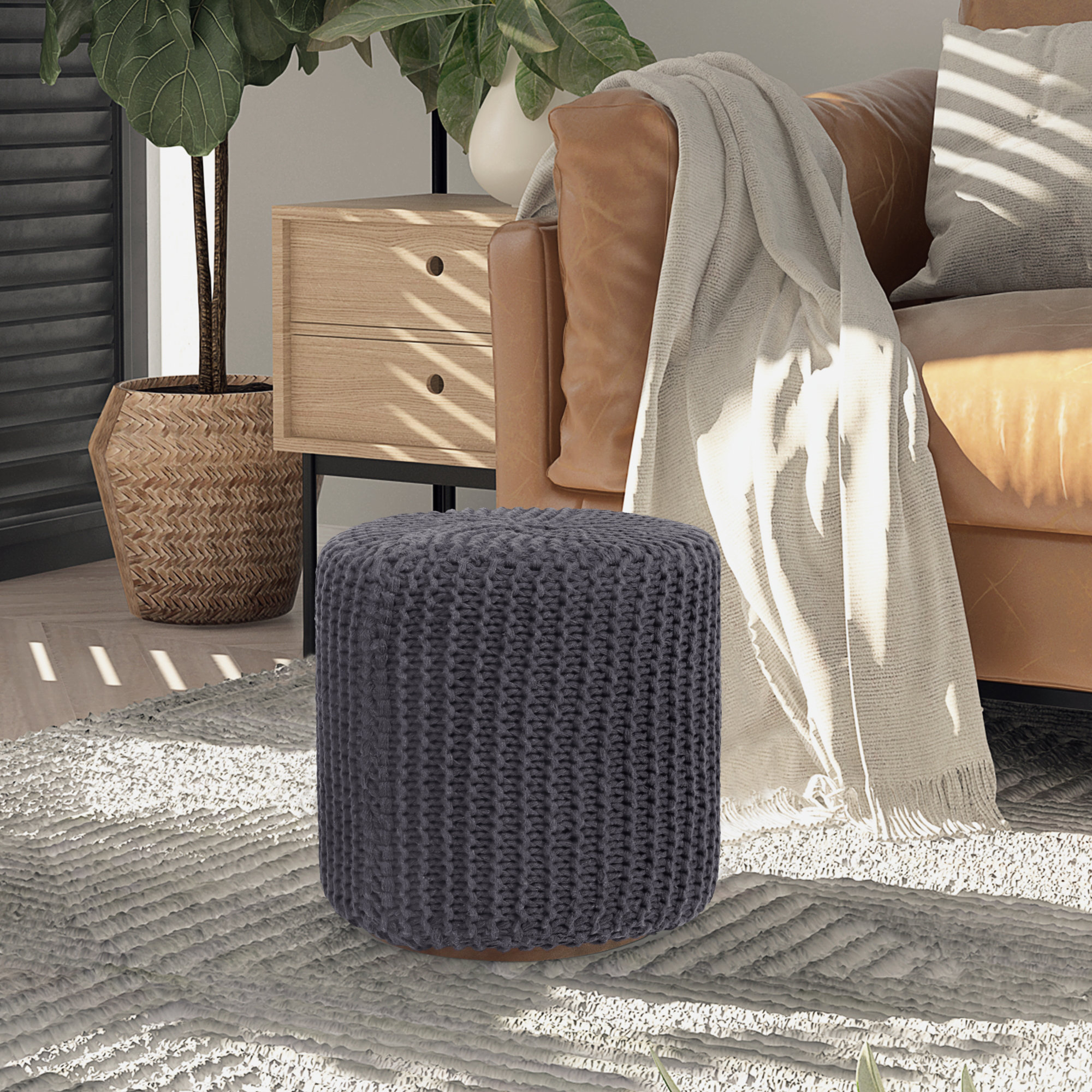 Laurel Foundry Modern Farmhouse® Tweedy Cotton Upholstered Pouf ...