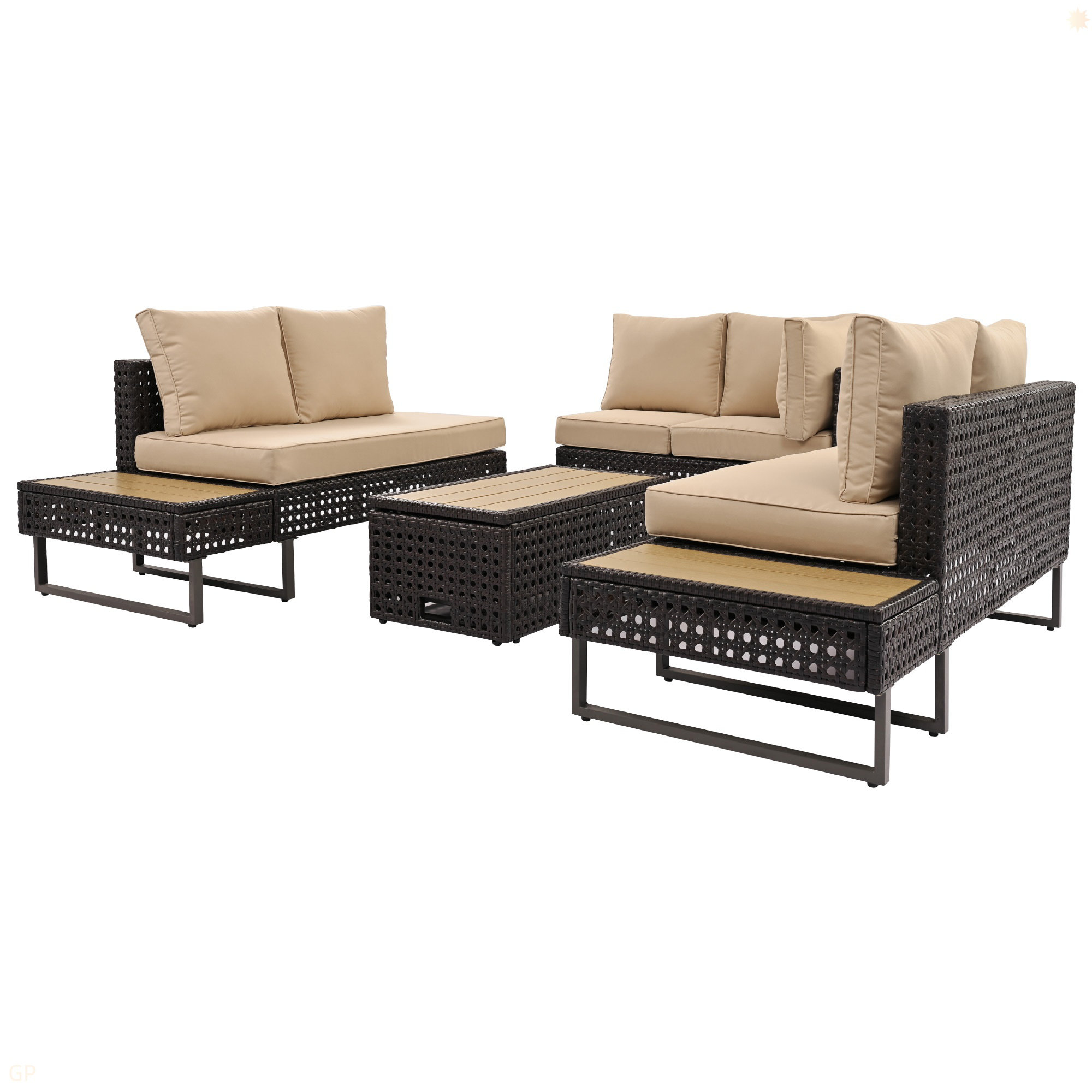 Hokku Designs 6-Pers Diamond Weave Patio Sectional Furniture Set With ...