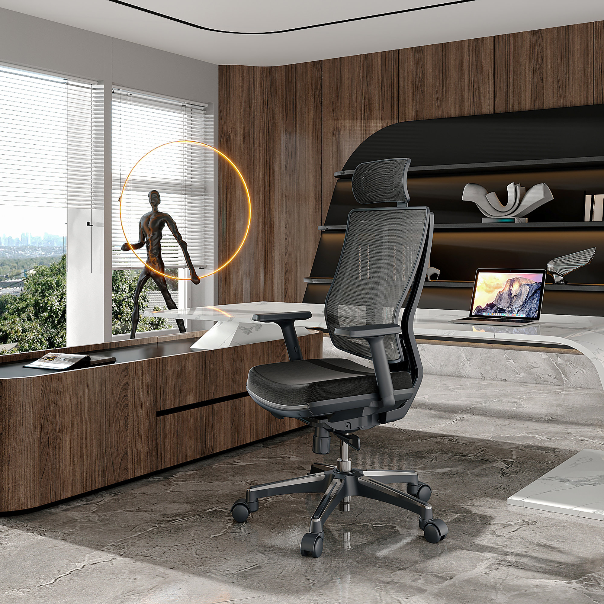 Odinlake Mesh Ergonomic Task Chair High Back with Footrest Thickened ...