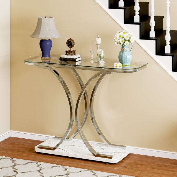 Willa Arlo™ Interiors Balsam Tempered Glass Console Table with ...