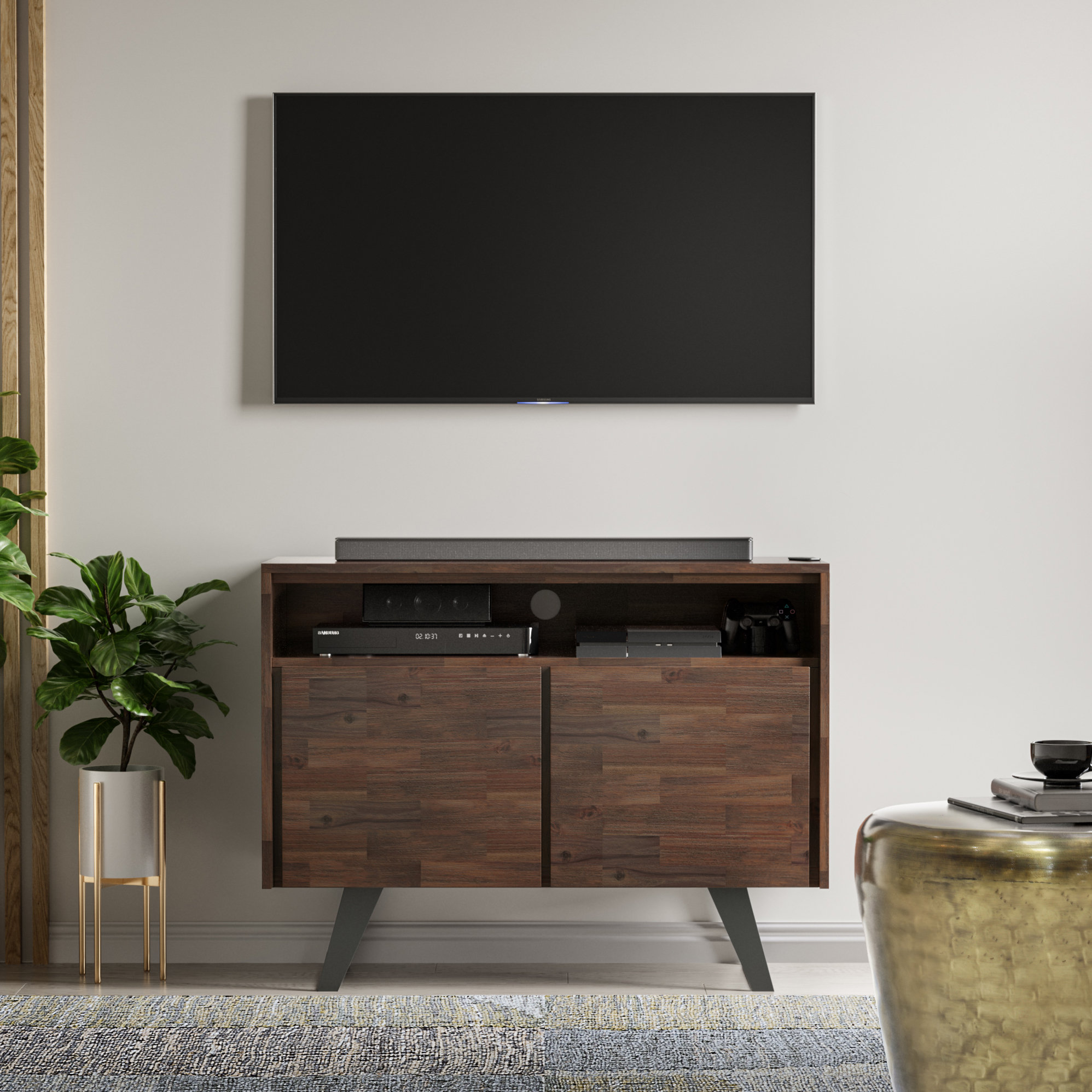 Simpli Home Lowry 42"W Solid Acacia Modern Industrial TV Stand for TVs ...