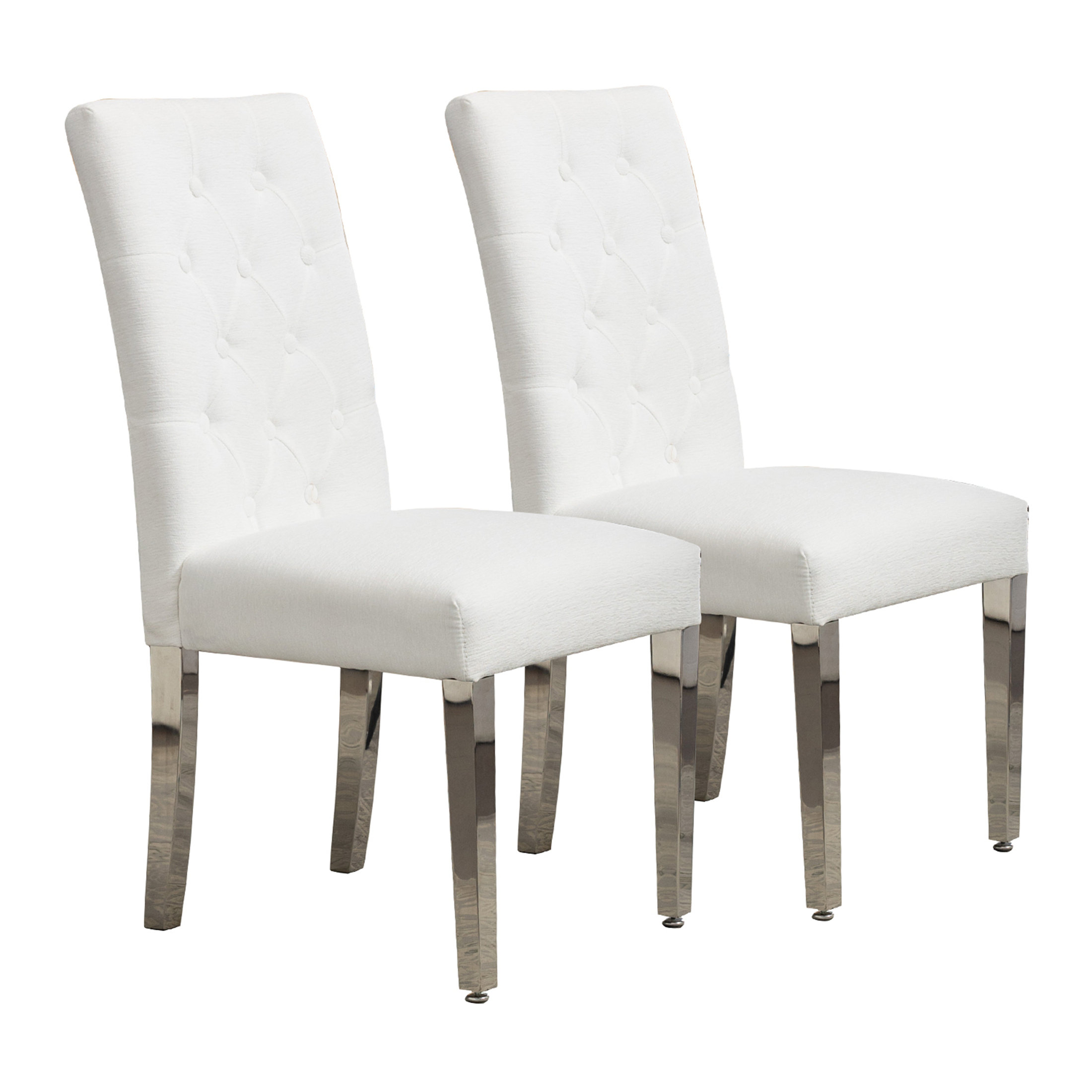 Ivy Bronx Set of 2 Beige Velvet Dining Chairs with Stainless Steel Legs ...