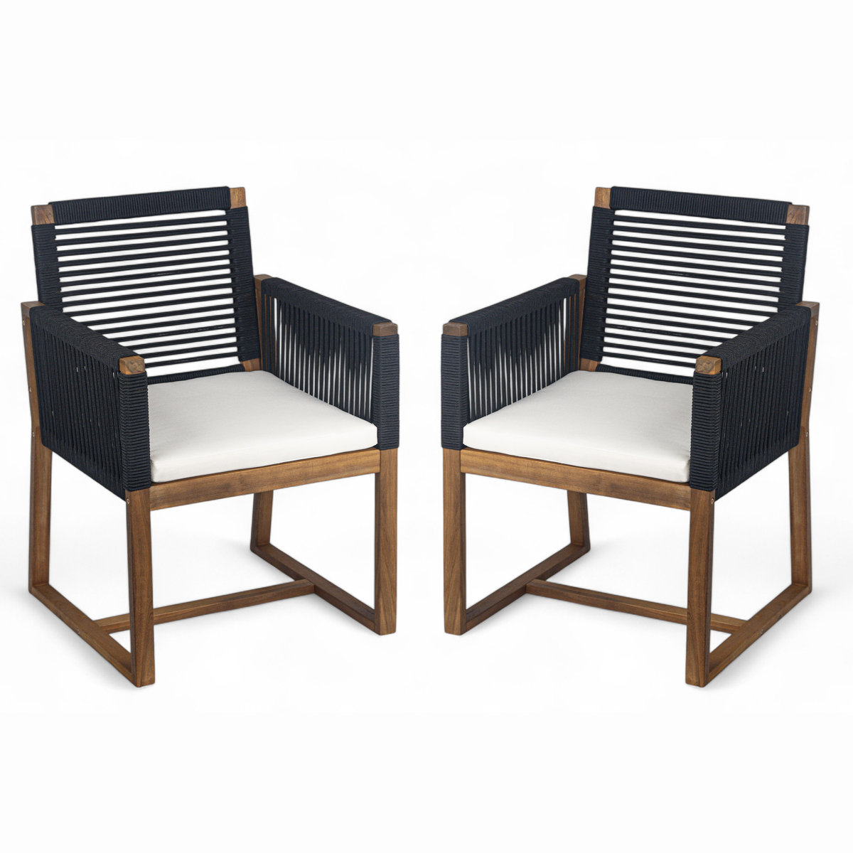 Latitude Run® Reese Patio Acacia Wood Dining Chairs With Handwoven Rope ...