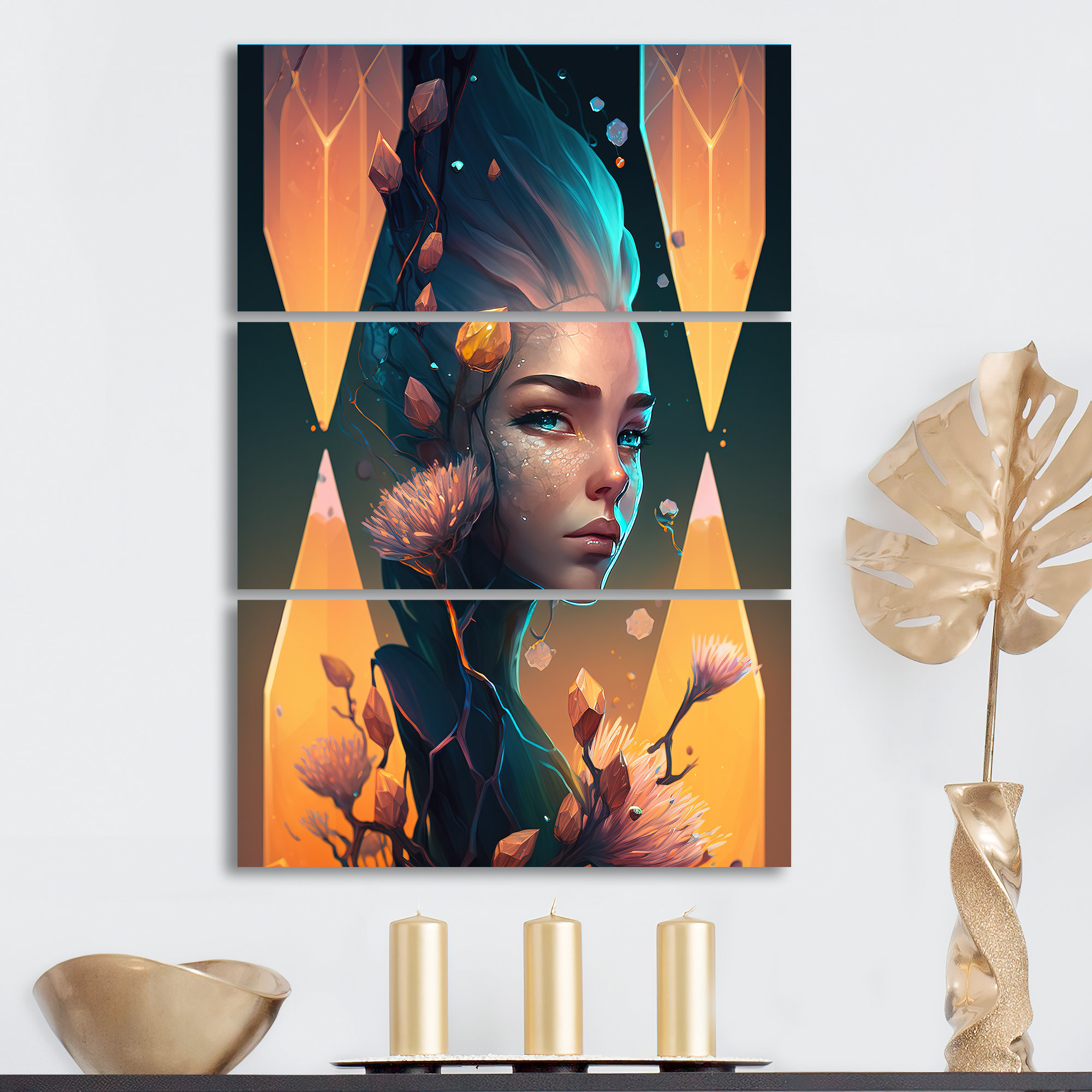 Hokku Designs Charleene " Woman Portrait With Flowers 5 Hexagon " 3 ...