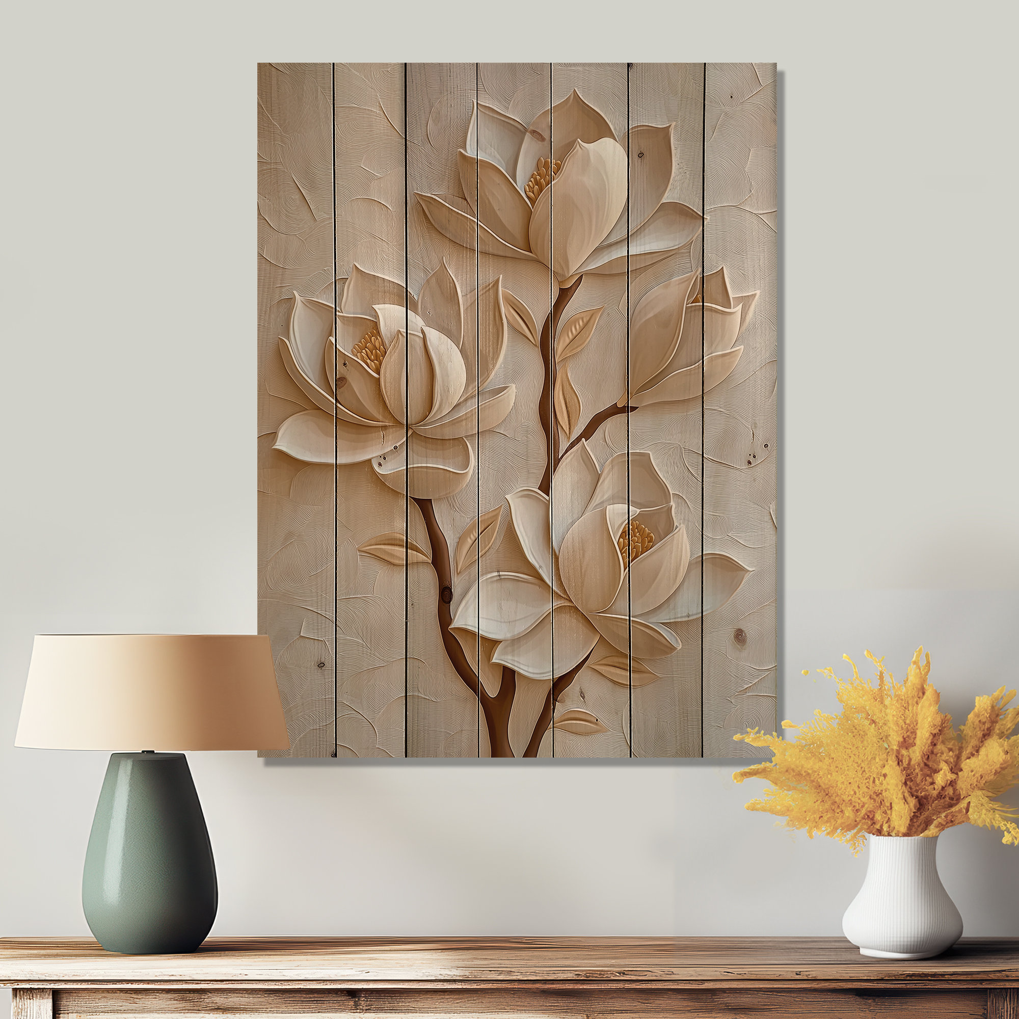 Ophelia & Co. Beige Magnolia Tree Glow I - Magnolias White Wood Print ...