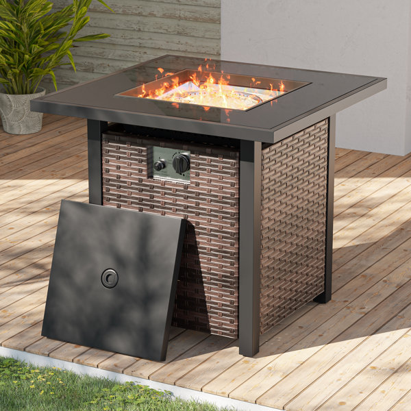 Latitude Run® 28'' Propane Gas Fire Pit Table with PE Rattan, Hidden ...