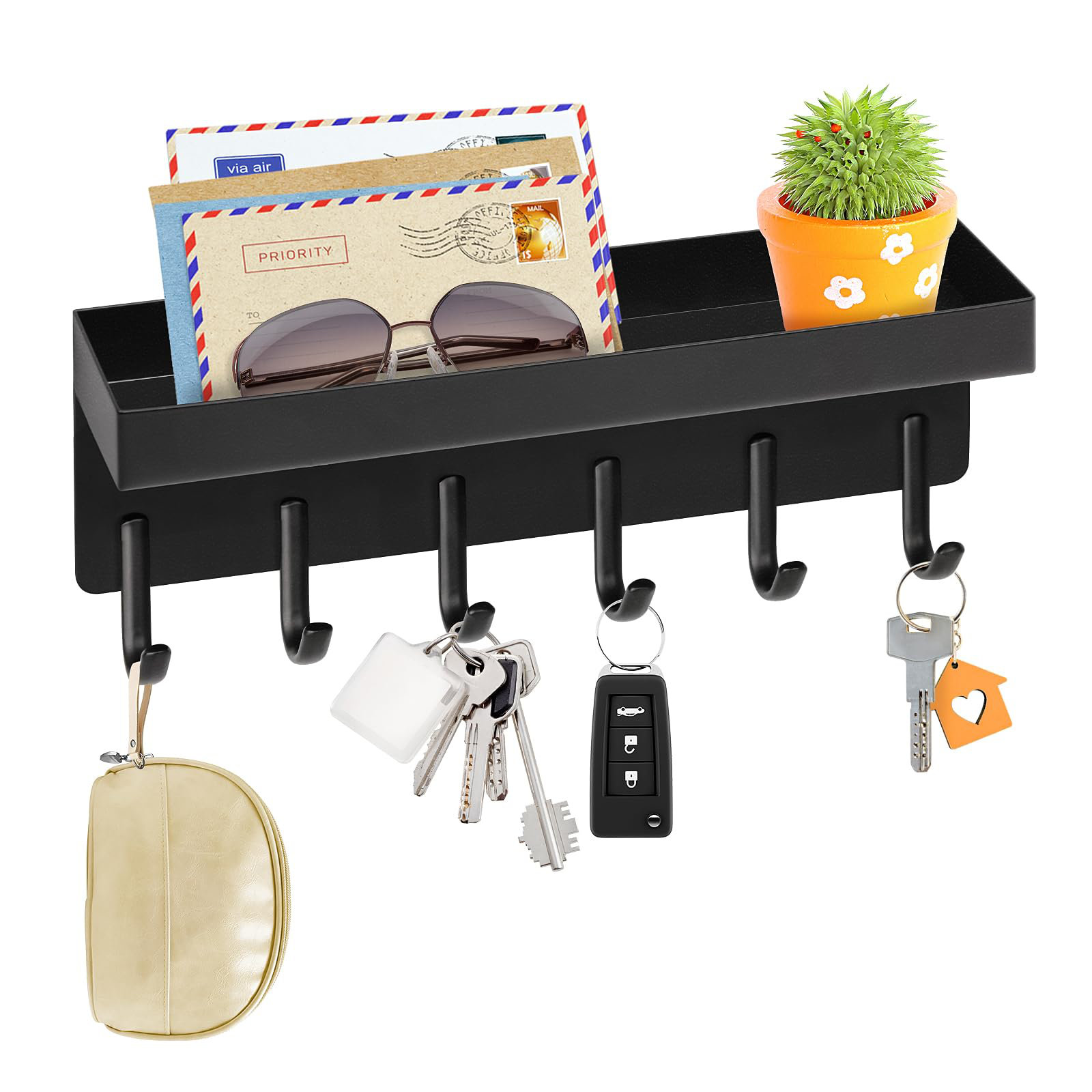 Ebern Designs Stainless Steel Key Mail Holder Small Key Rack With Tray ...