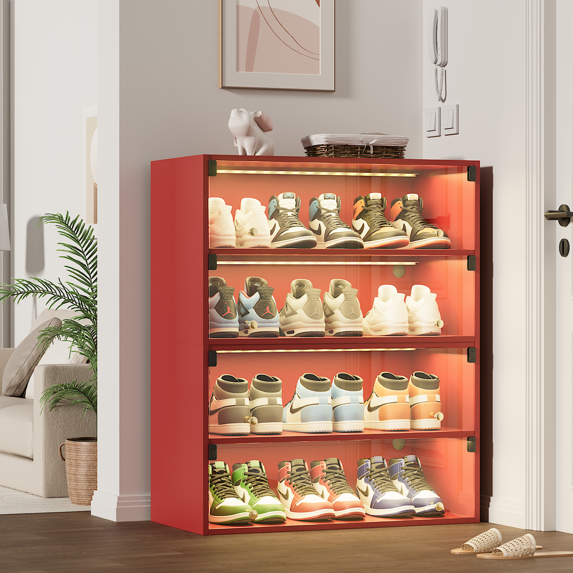 Rebrilliant Led Sneaker Shoe Storage Cabinet With Acrylic Doors - Rgb ...