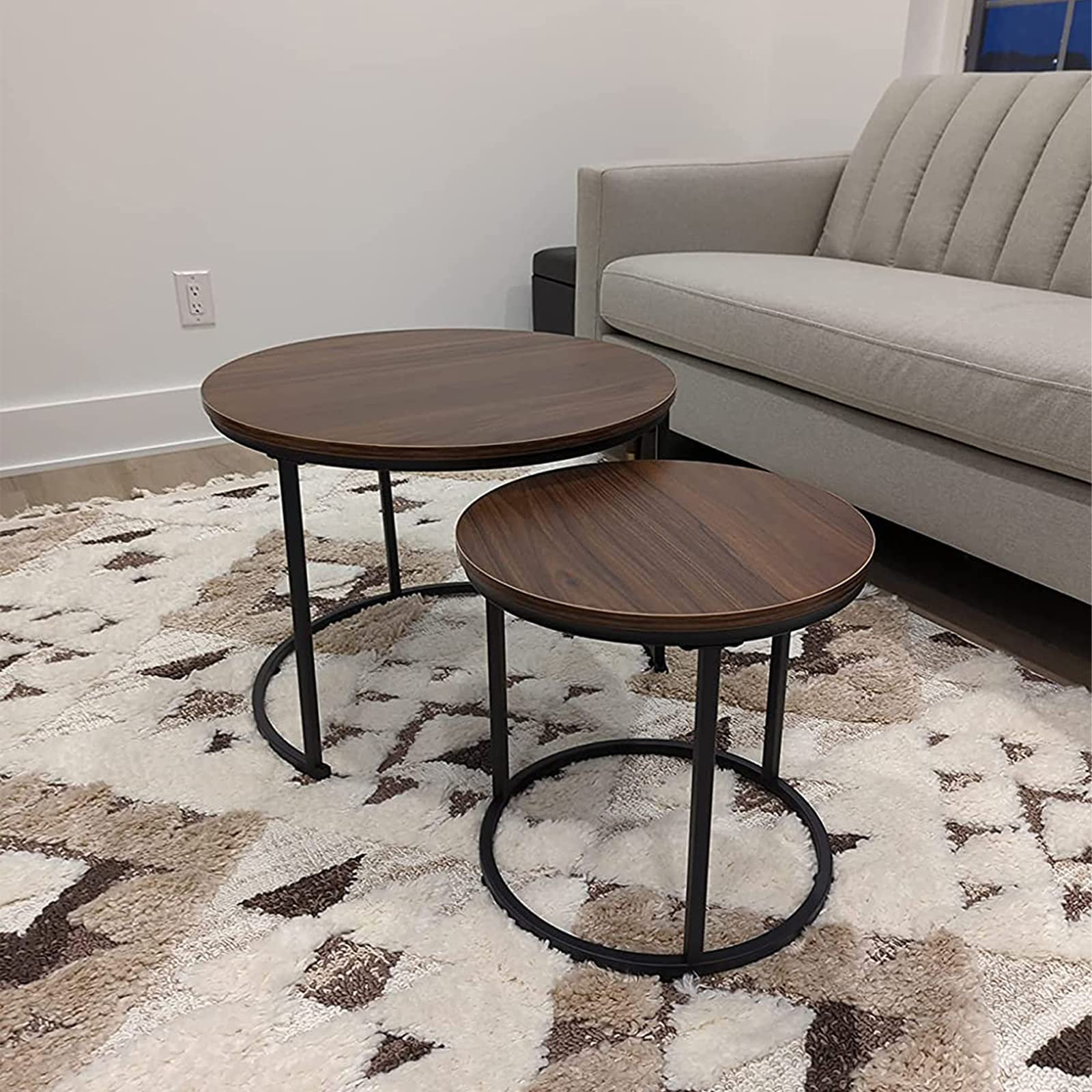 17 Stories Coffee Table Nesting Side Round Set Of 2 End Table Top Sturdy Metal Frame Desk ...