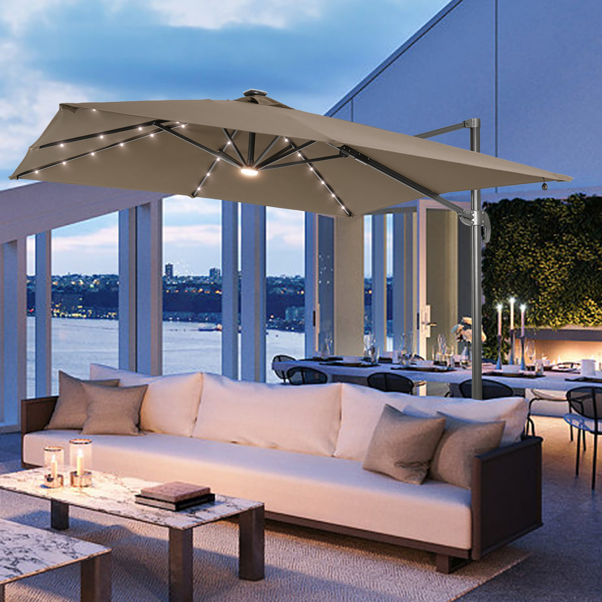 Arlmont & Co. Ruach 10x8' Rectangular Lighted Cantilever Umbrella ...