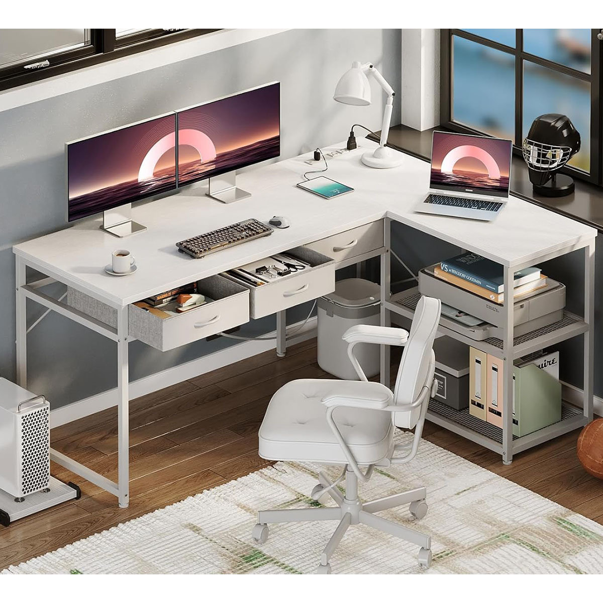 Latitude Run® 53 Inch L Shaped Computer Desk With Drawers, Corner Desk ...
