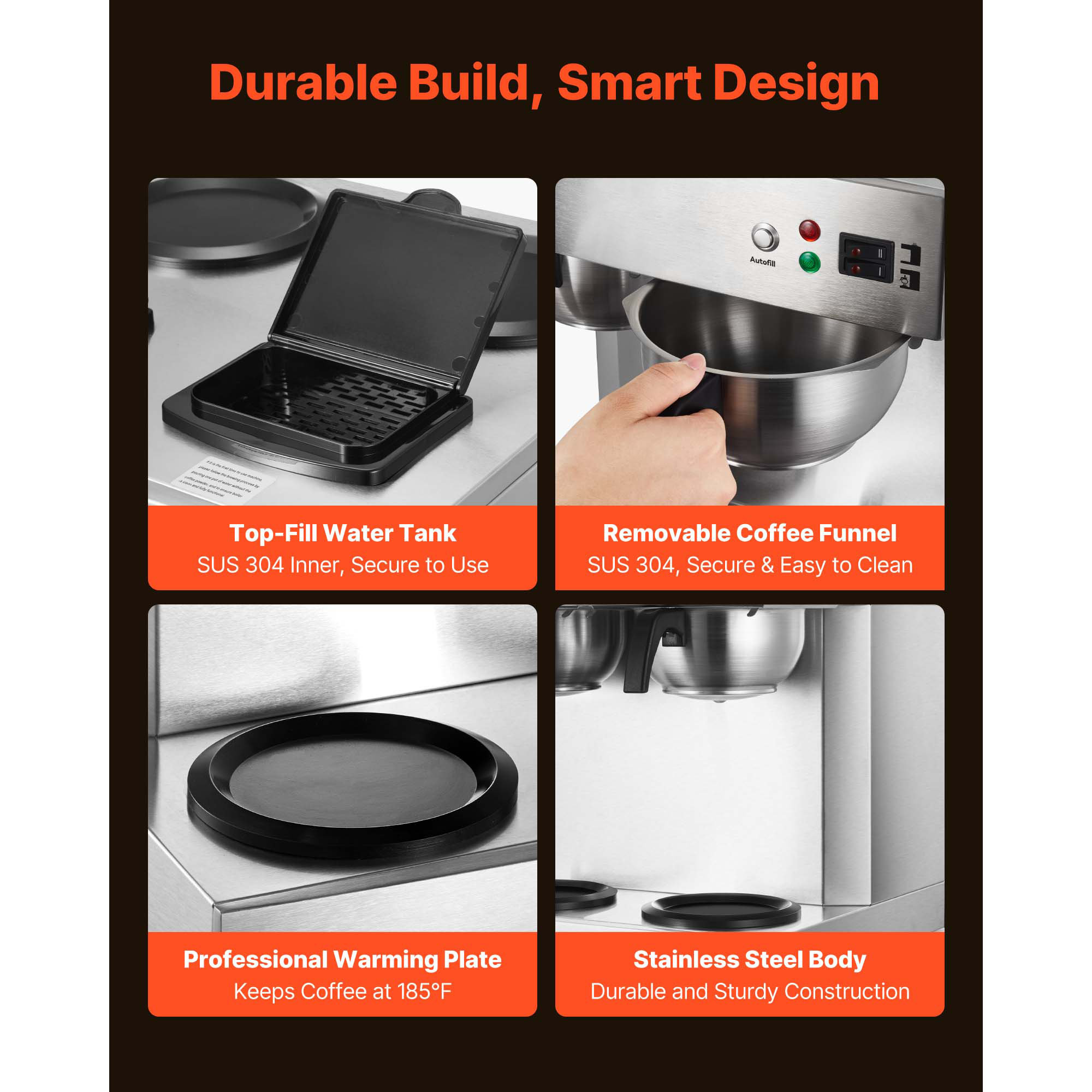 VEVOR Commercial Drip Coffee Maker, 24 Cups Coffee-Maker Machine with 4 ...