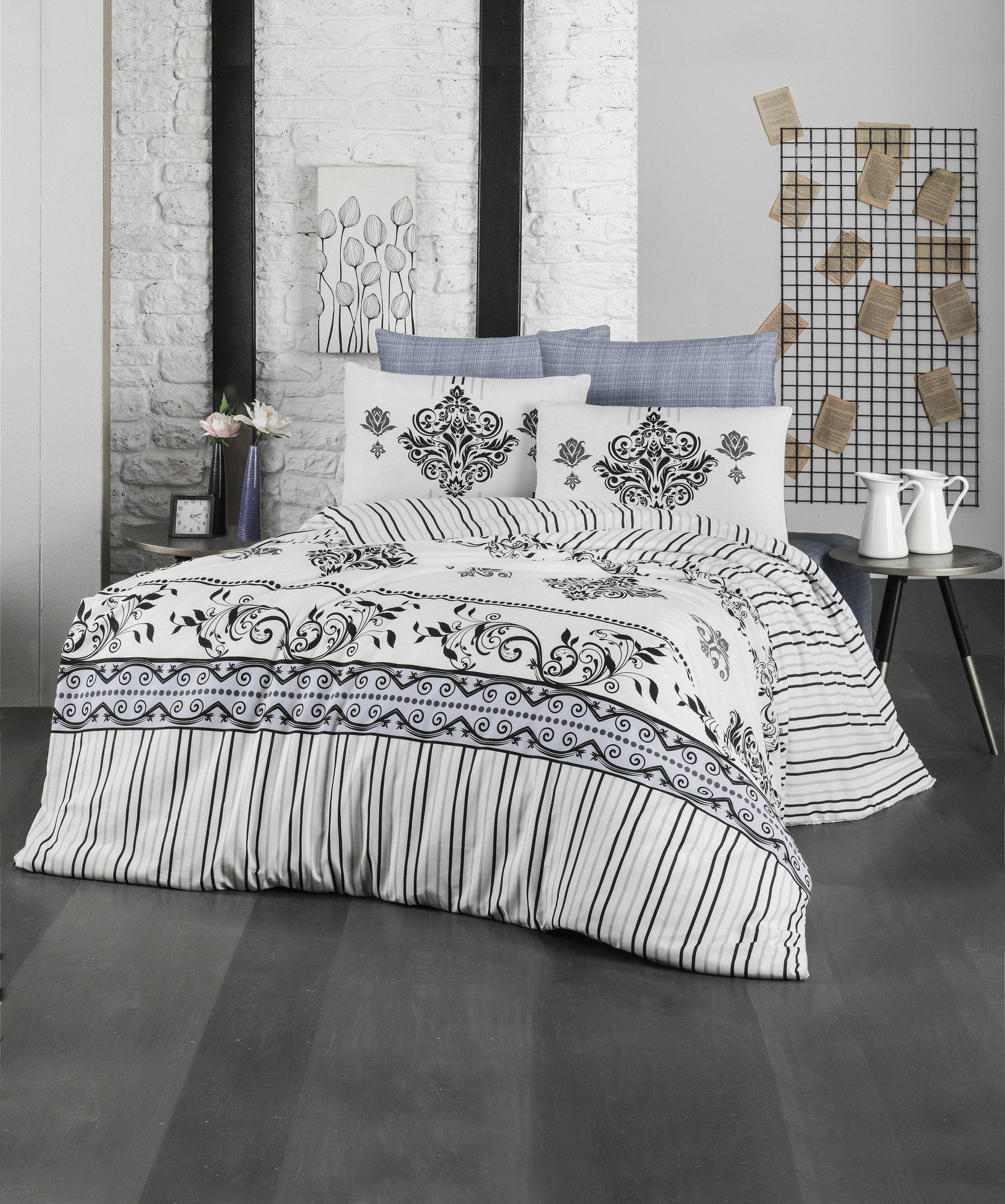 Asir Group INC White/Black/Gray Cotton Blend Duvet Cover Set | Wayfair