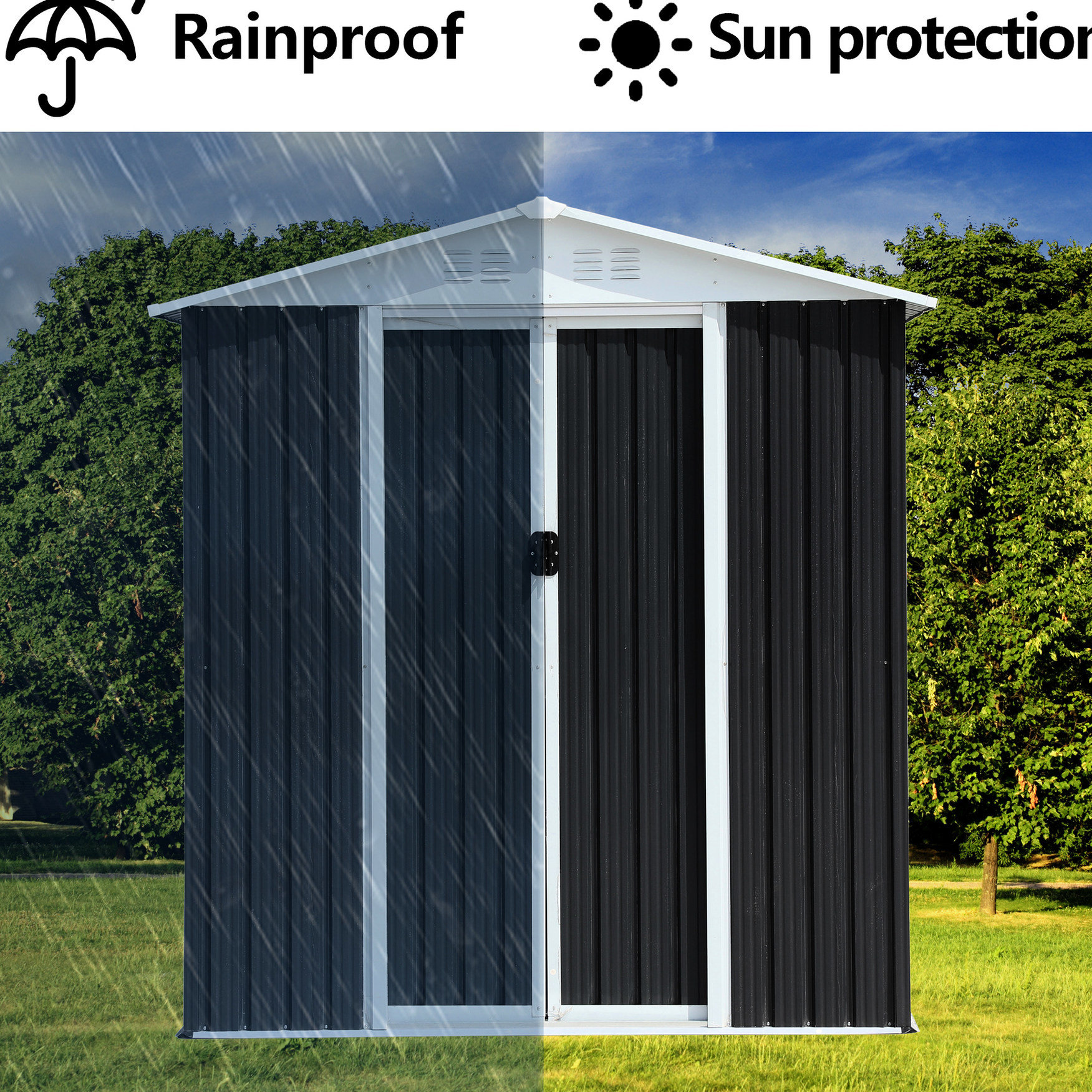 CaneCreations 6ftx9ft Metal Steel Shed With Waterproof Roof, Grey ...