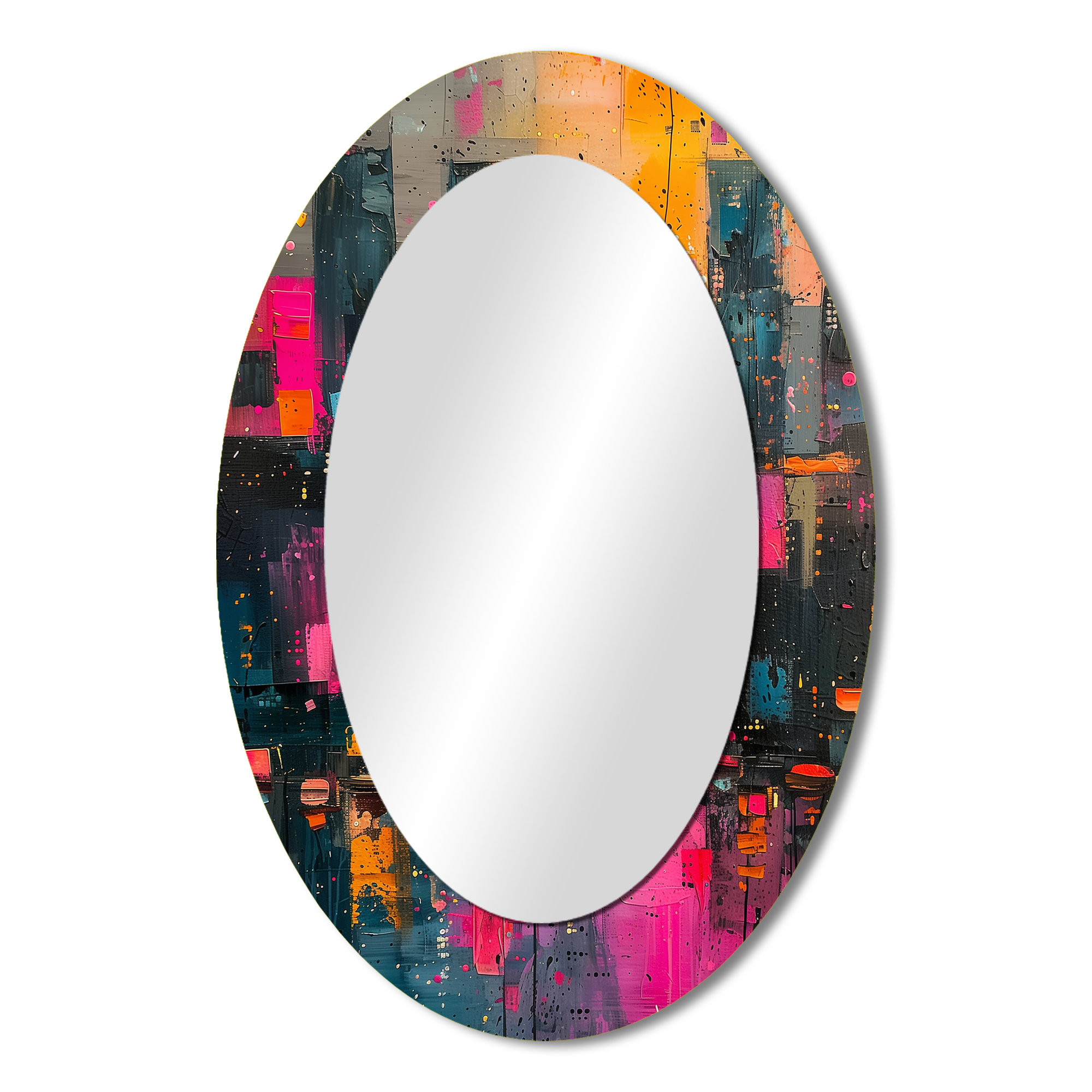 Dakota Fields Pink Black Urban Luxury City Buildings - Modern Oval Wall ...