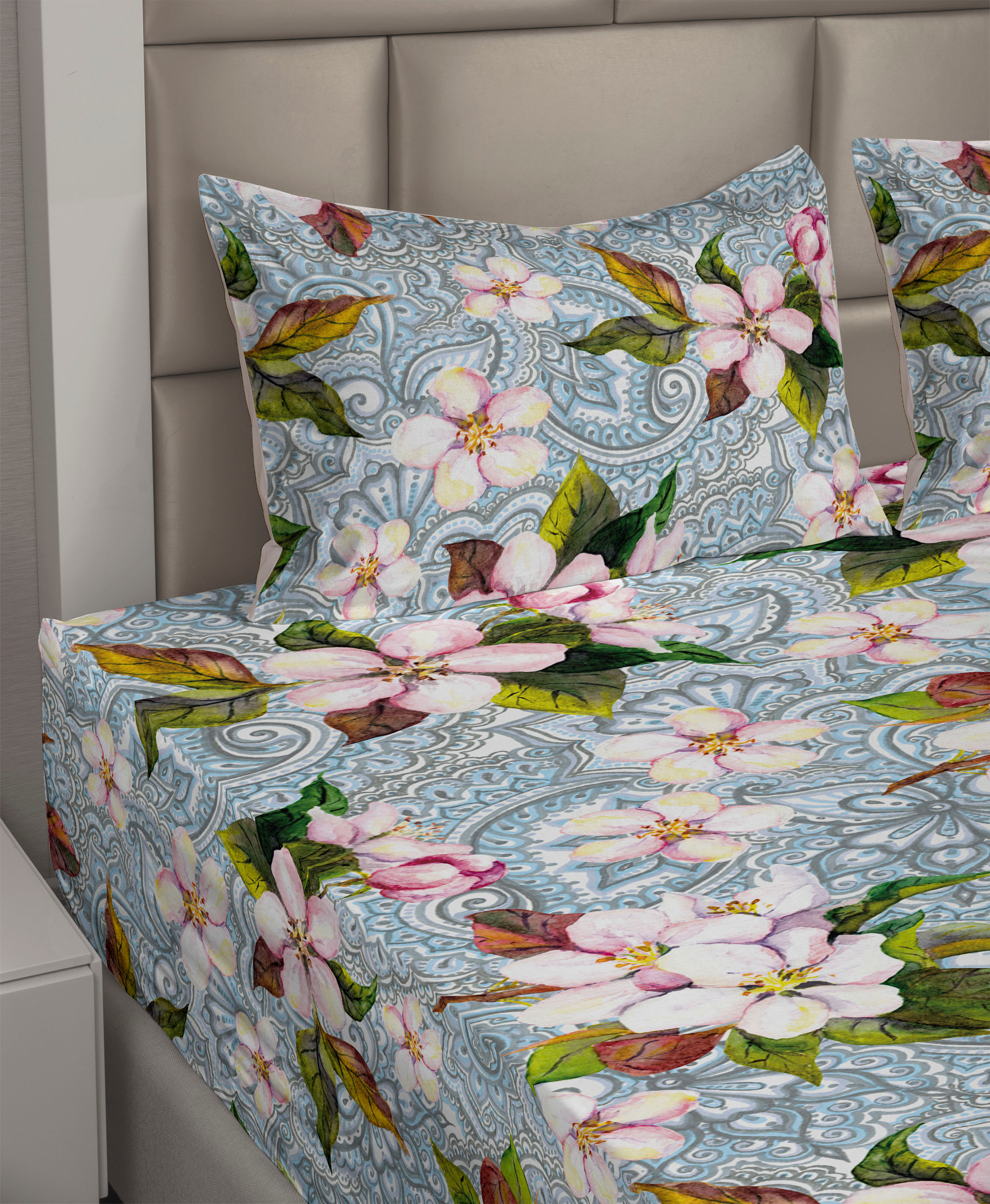 Ambesonne Floral Design Sheet Set Asian Floral Spring Pale Pink Forest ...